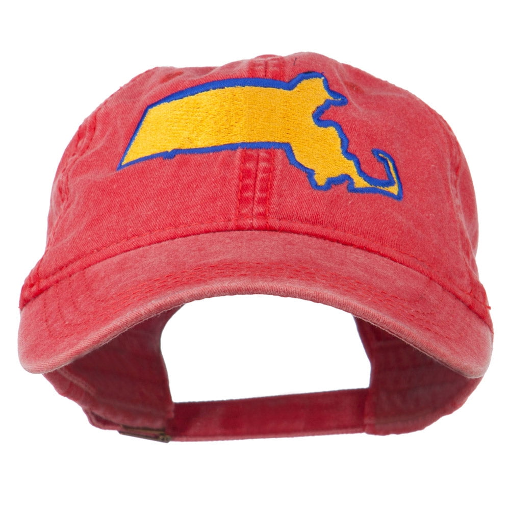 Massachusetts State Map Embroidered Washed Cap - Red OSFM - Walmart.com