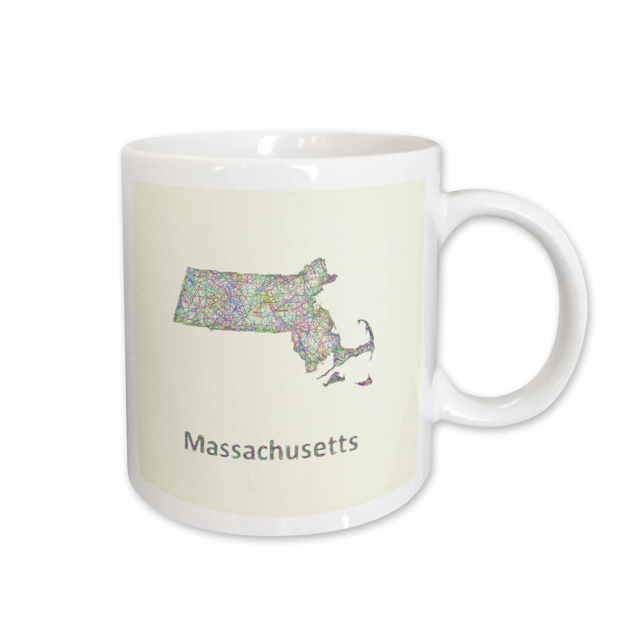 Massachusetts State Map - colorful line art graphic design 15oz Mug mug ...