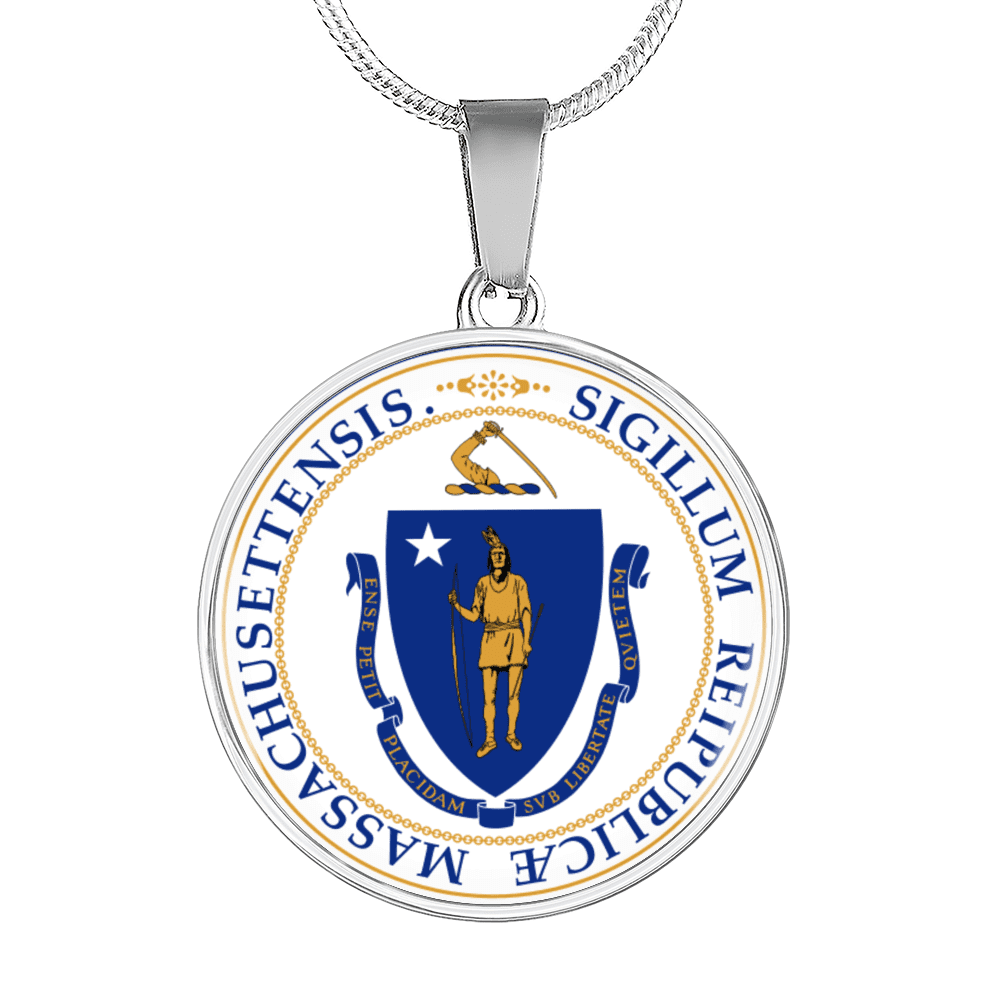 Massachusetts State Seal Necklace Circle Pendant Stainless Steel or 18k ...