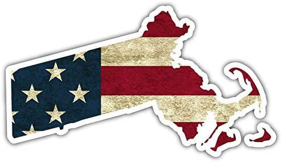 Massachusetts State Shaped American Flag Pro US Vinyl Bumper Sticker ...