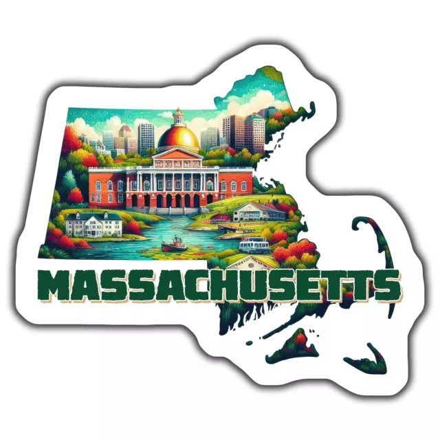 Massachusetts State Sticker, Vintage Massachusetts Map Decal ...