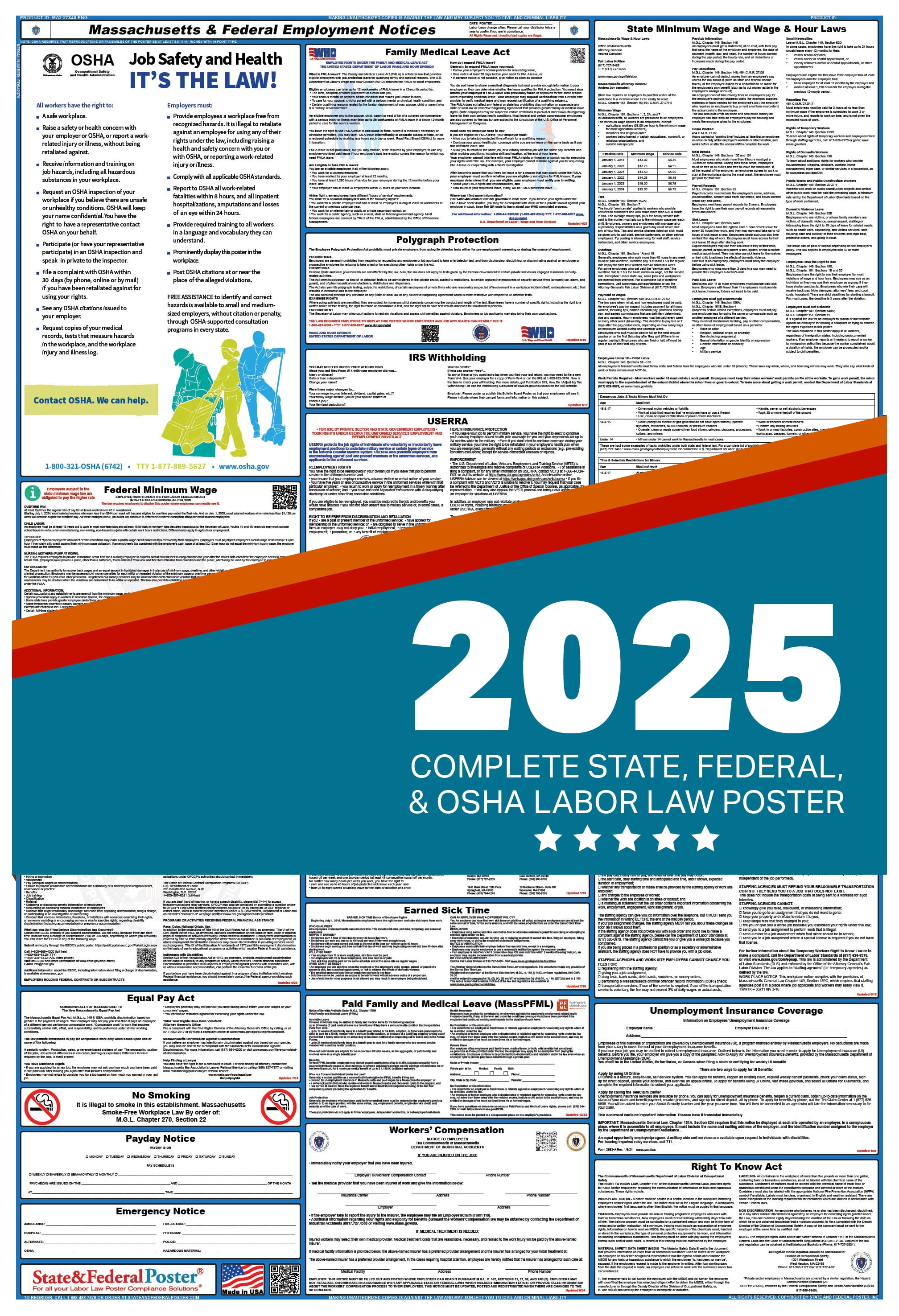 Massachusetts State and Federal Labor Law Poster 2025 - Walmart.com