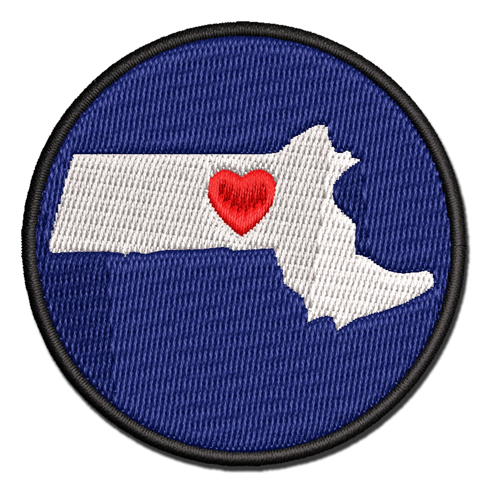 Massachusetts State with Heart Applique Multi-Color Embroidered Iron-On ...