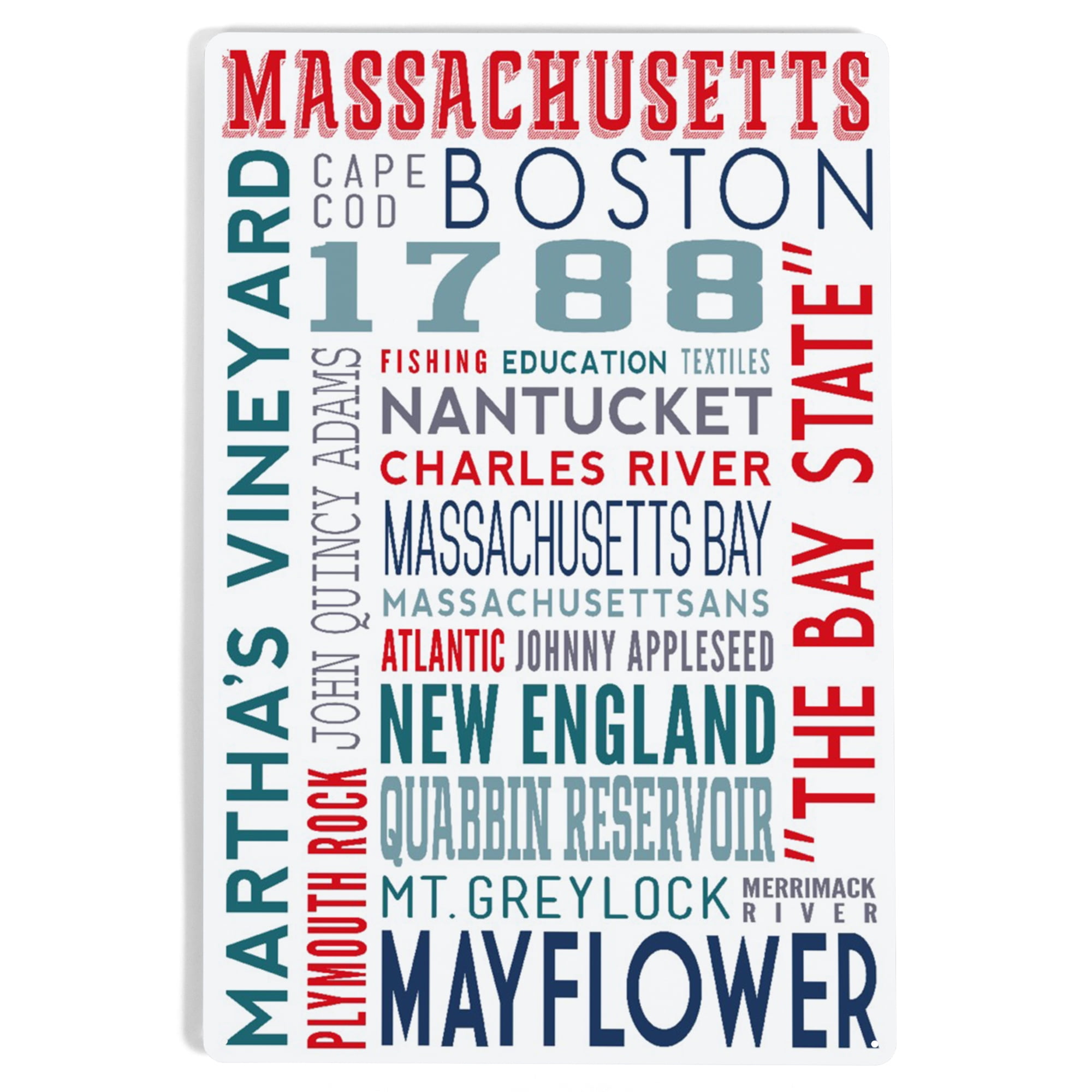 Massachusetts, Typography (12x18 Aluminum Art, Indoor Outdoor Metal ...