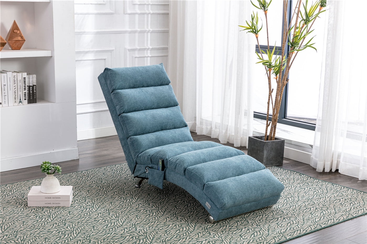 Massage Chaise Lounge, Modern Linen Upholstered Recliner Chair with ...