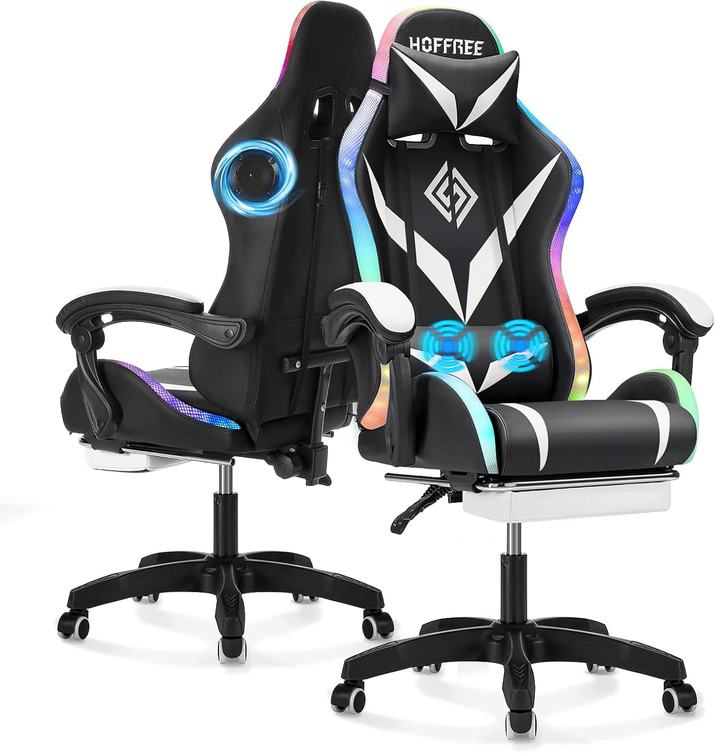 Massage Gaming Chair with Bluetooth Speakers and RGB LED Lights ...