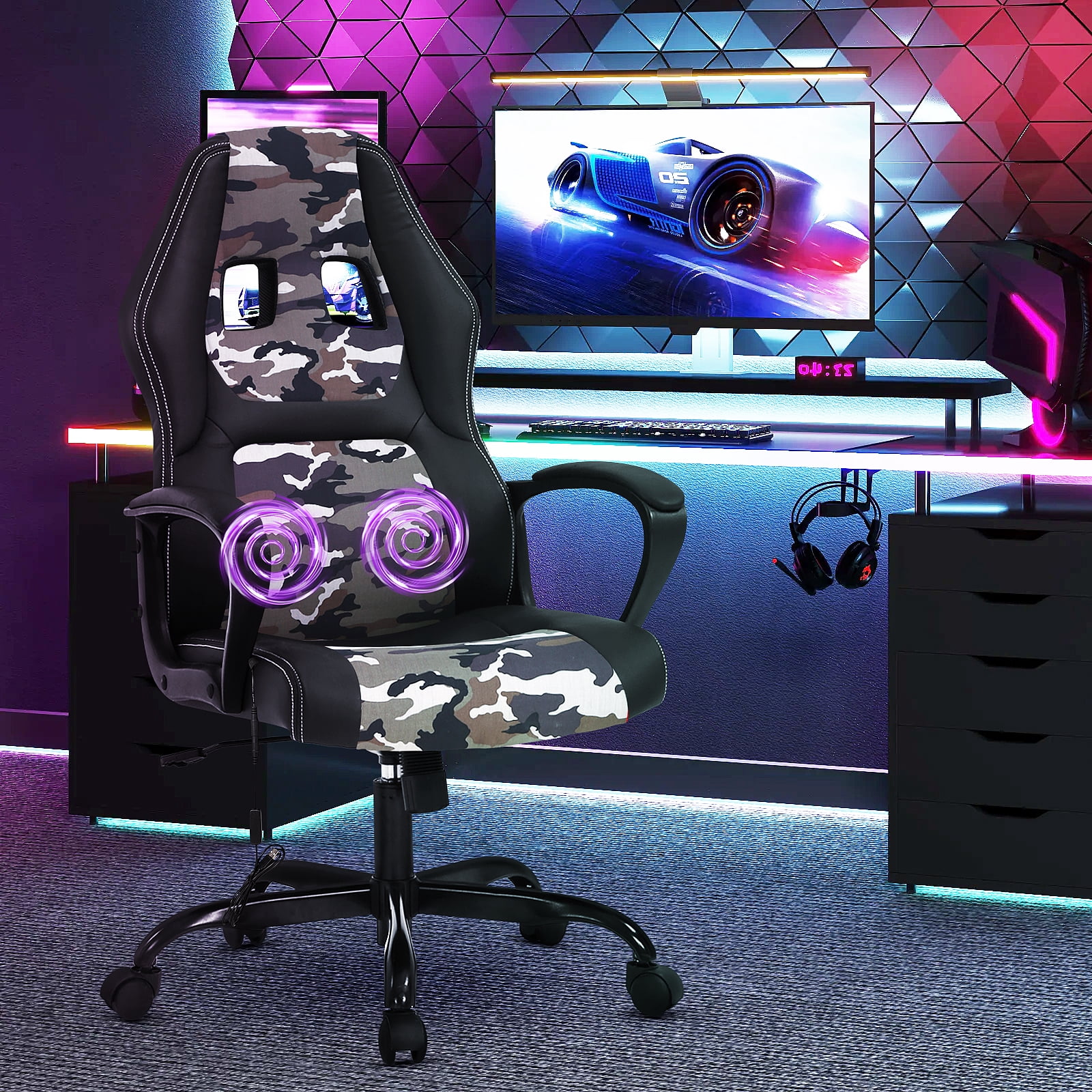Massage Gaming Chair Comfortable Ergonomic Office Chair Racing Computer ...