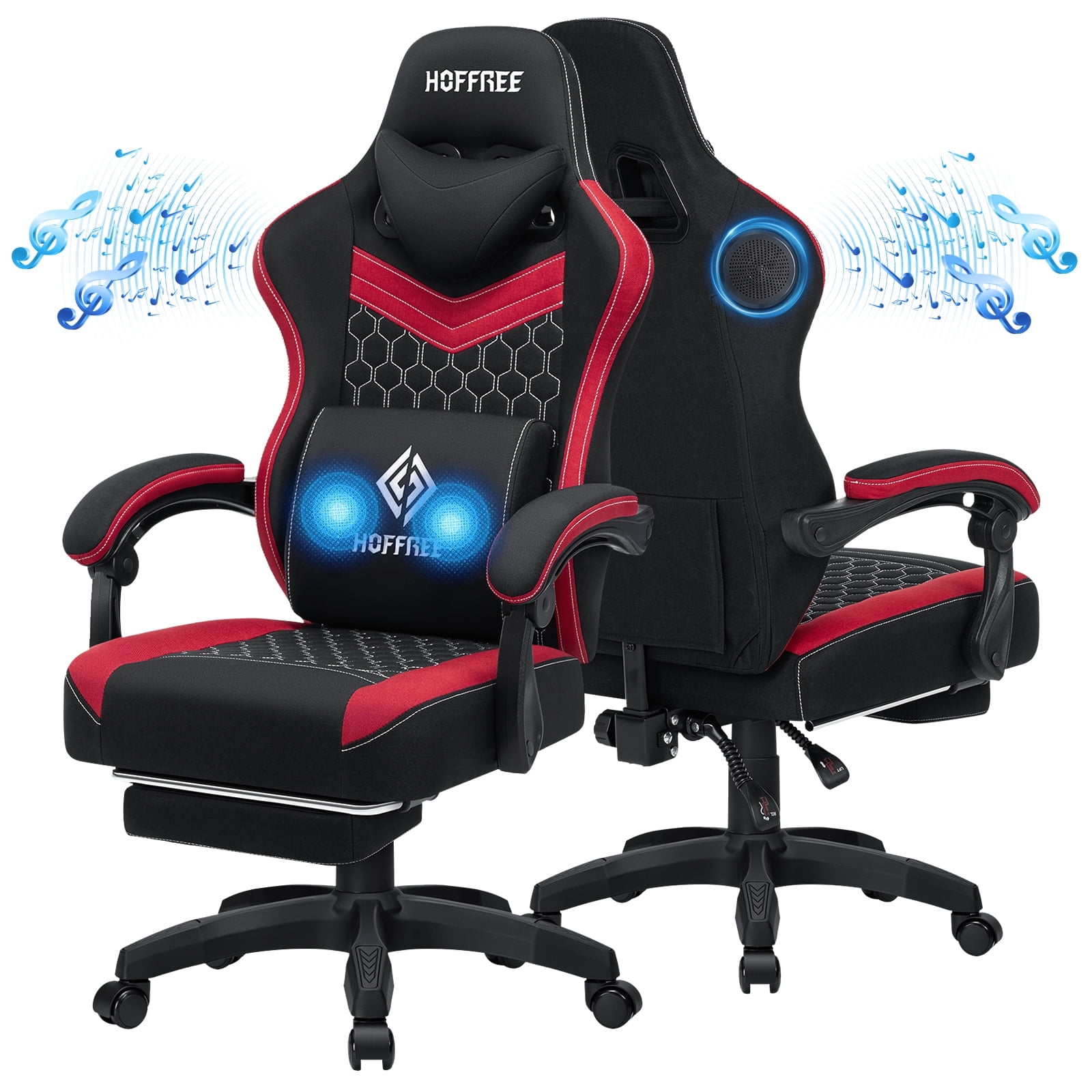Hoffree Bluetooth Gaming Chair with Speaker, Massager, and Footrest for ...