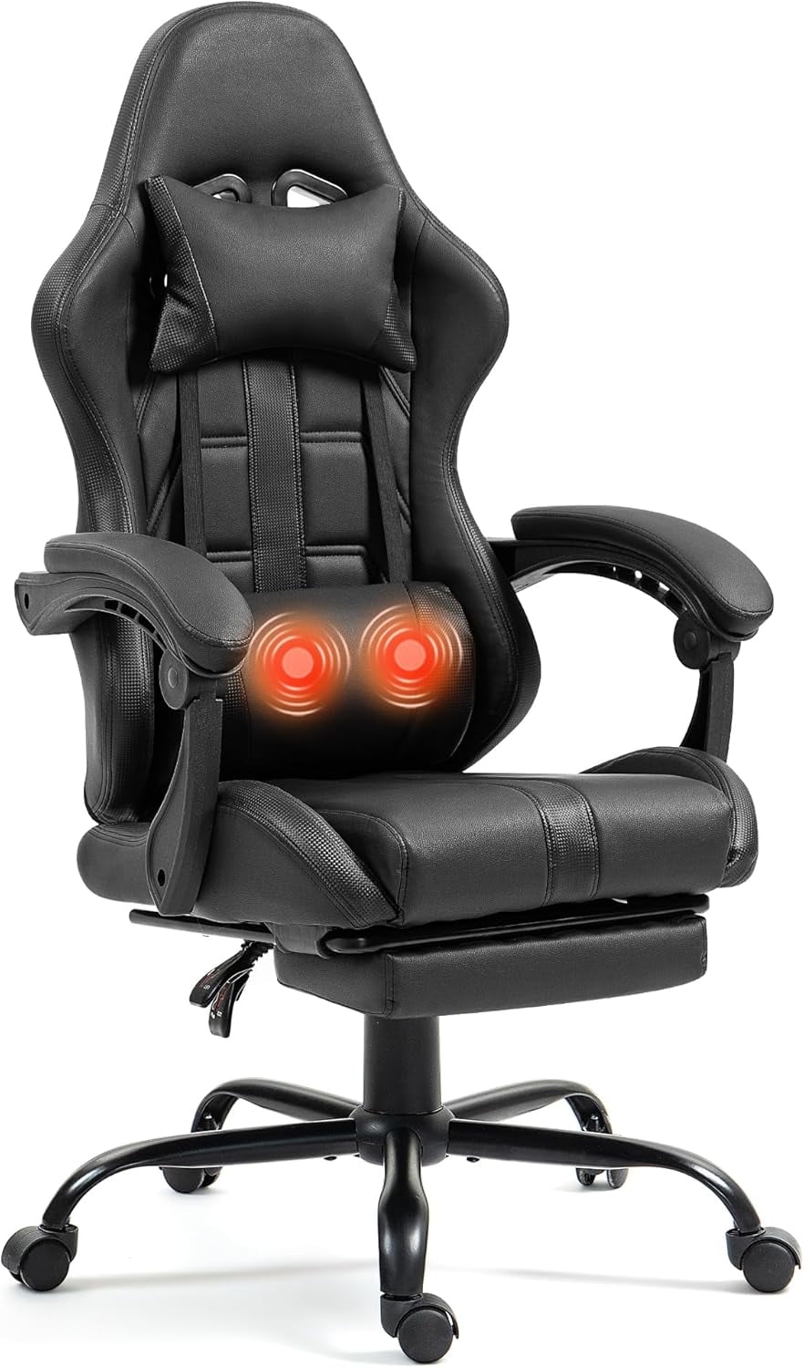 Massage Gaming Chair w/Footrest, Ergonomic High Back PC Chair w/Headrest and Lumbar, PU Swivel ...