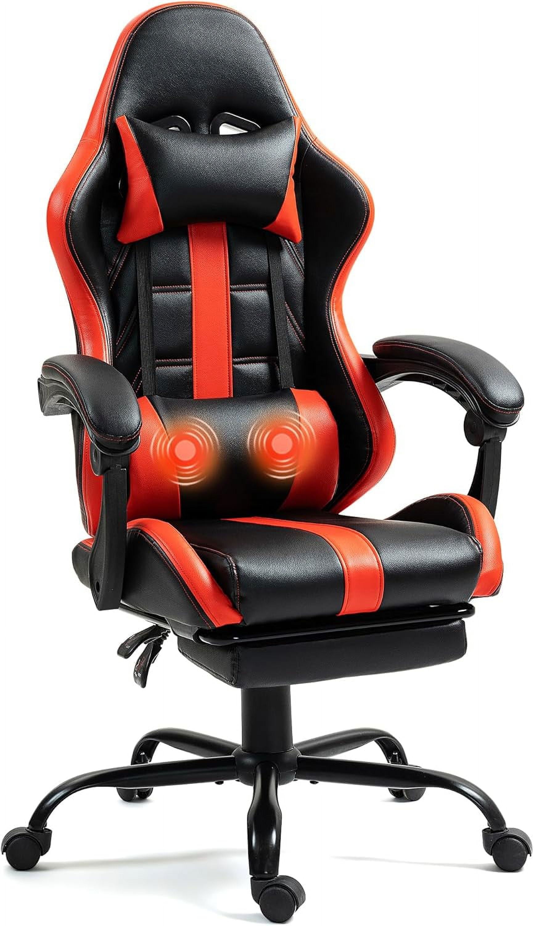 Massage Gaming Chair w/Footrest, Ergonomic High Back PC Chair w ...