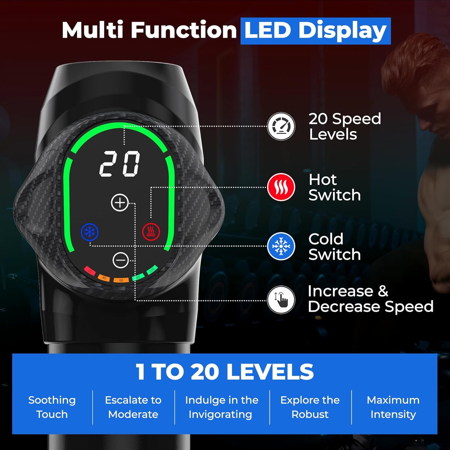 Massage Gun Deep Tissue with Heat and Cold Head, 6 Temperatures, 20 ...