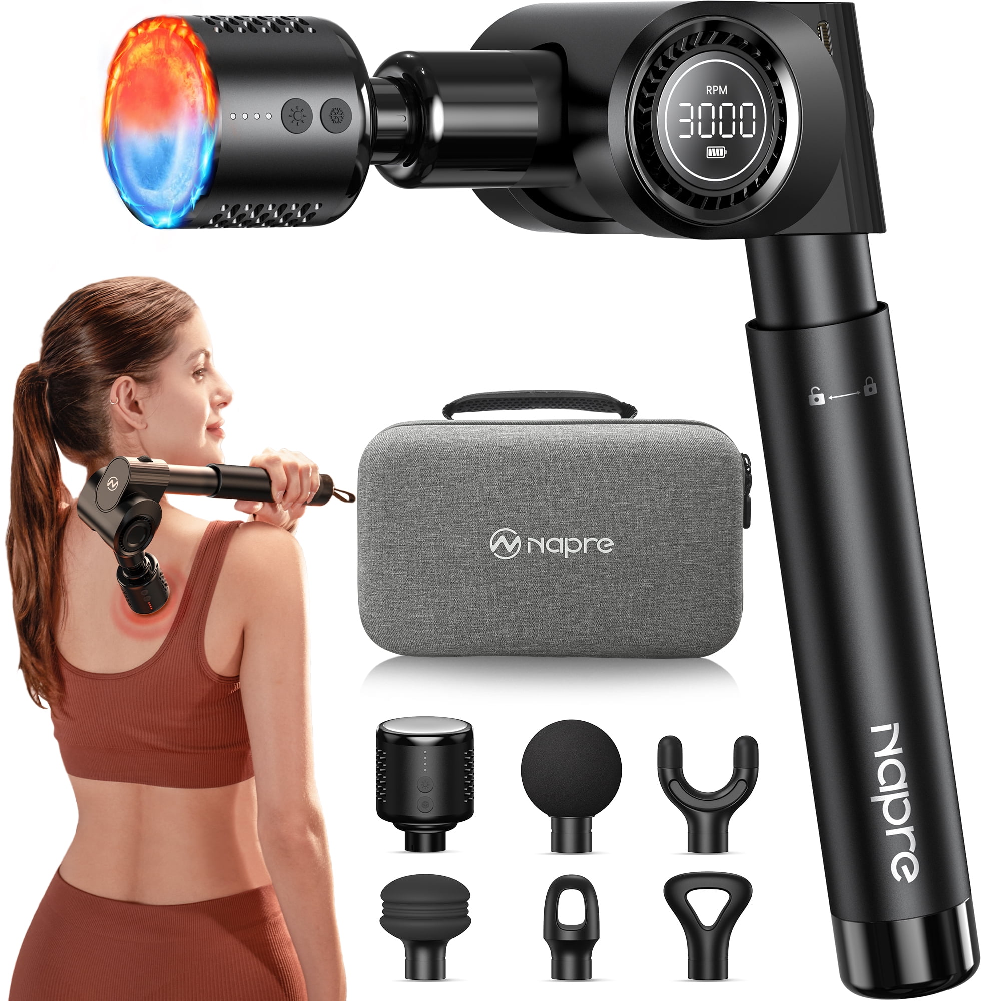 Massage Gun with Heat and Cold Head,Deep Tissue Percussion Back ...