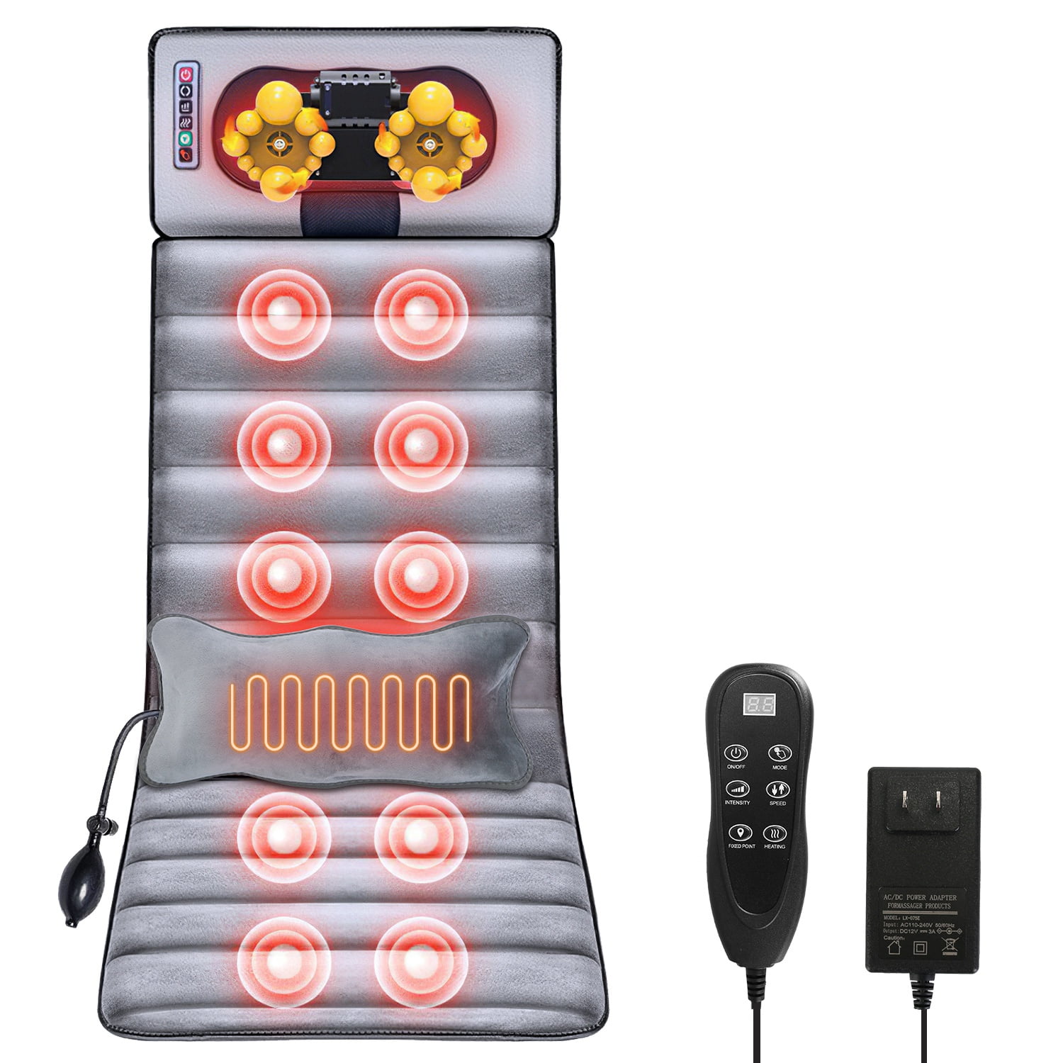 Massage Mat Full Body Massager Chair Pad 10 Vibration Motors & 9 ...