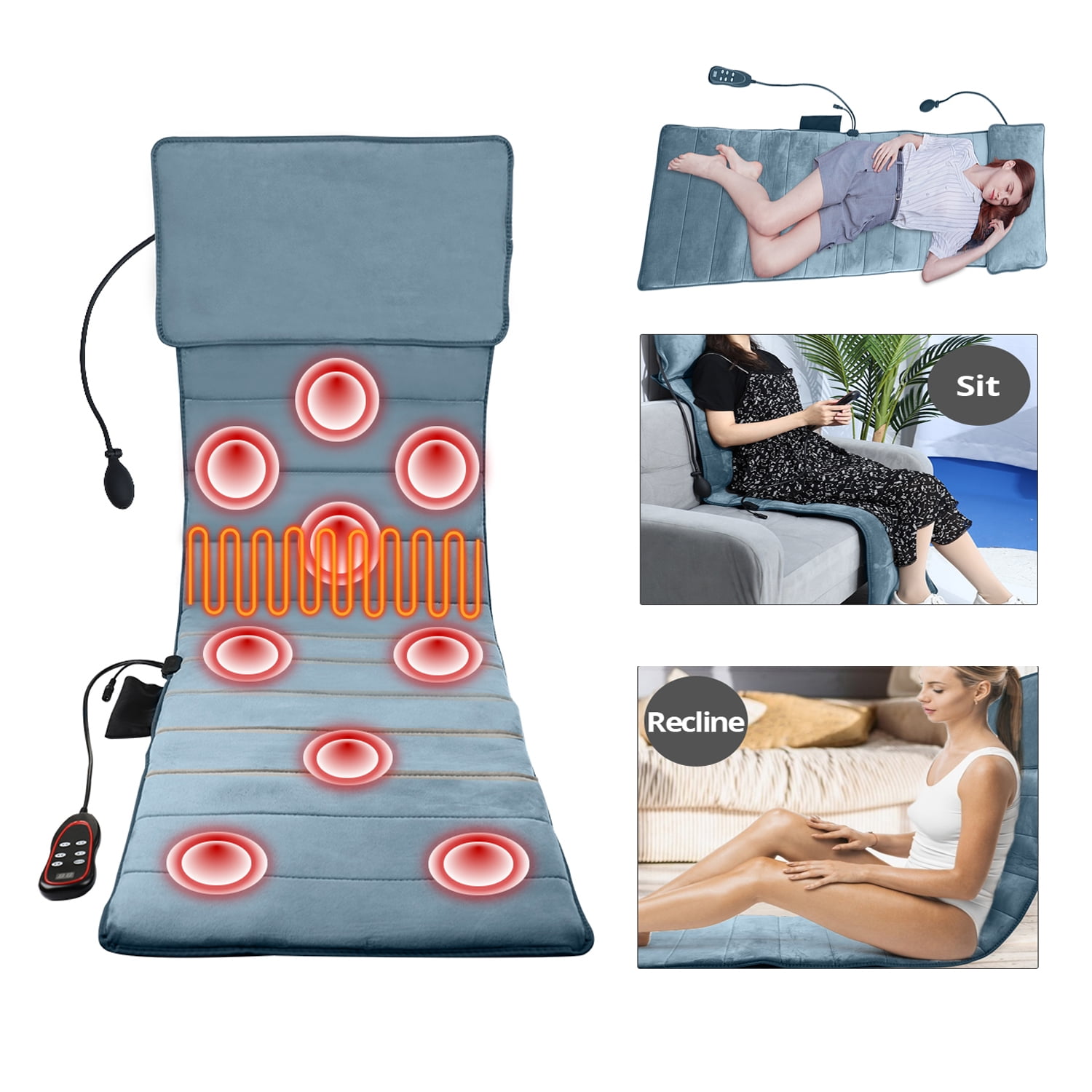 Free Shipping Massage Mat With Heat 9 Motors Vibrating Massage Mattress Pad With Heating Pads