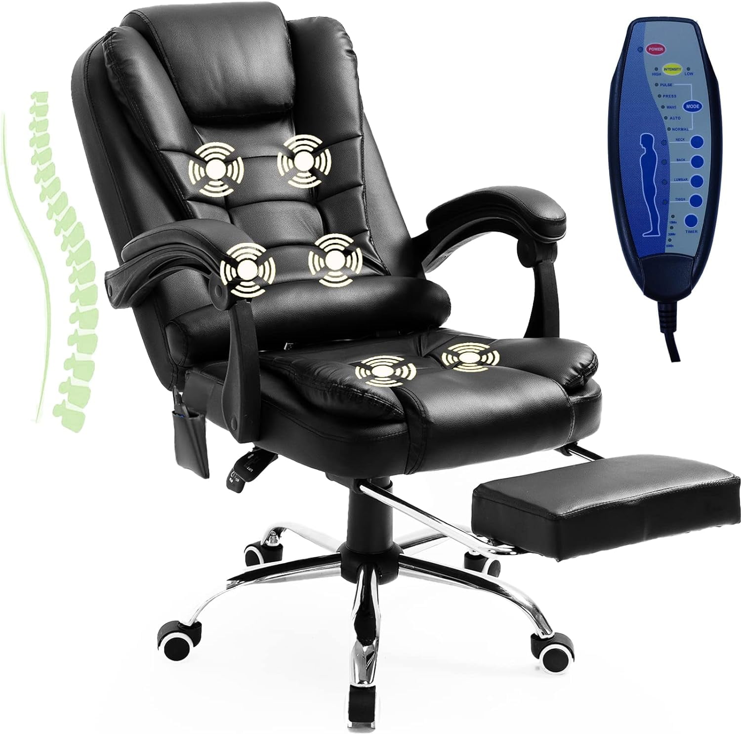 Massage Office Chair, Reclining Office Chair with Footrest, High-Back ...