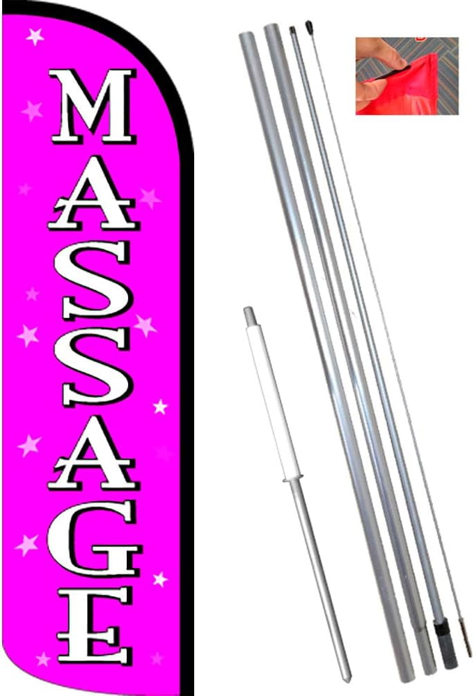 Massage (Pink/White) Premium Windless Feather Banner Flag Kit (Flag ...