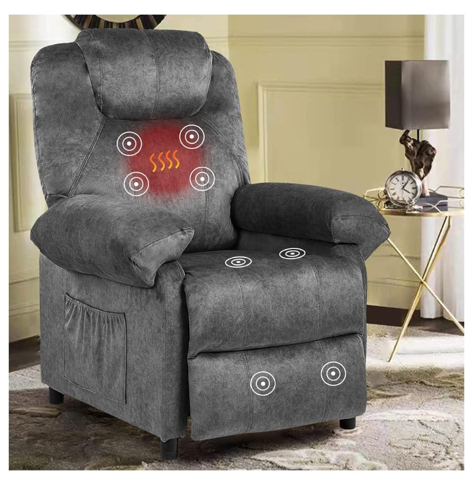 Massage Recliner Chair with Heating,Overstuffed Fabric Reclining Chairs ...