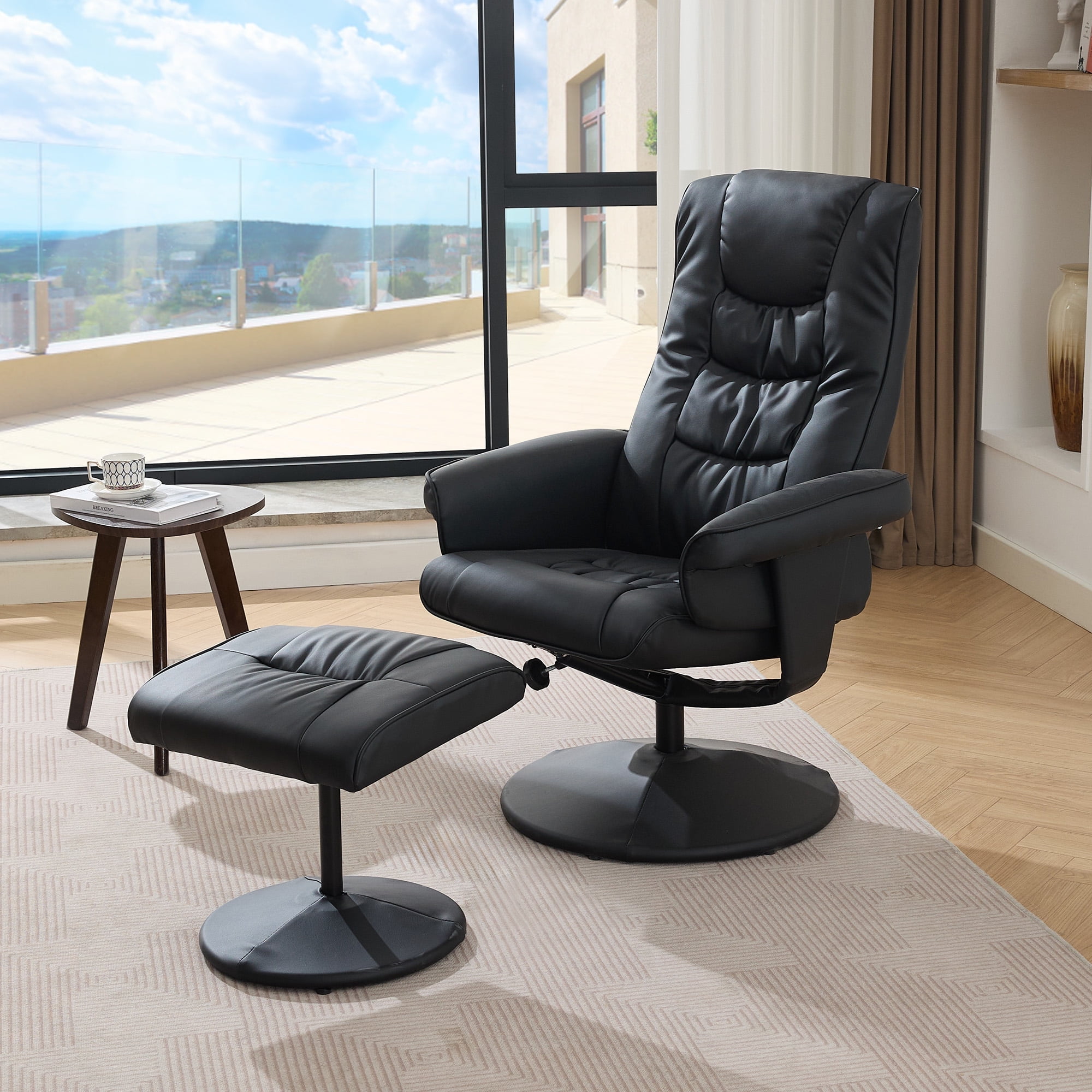 Massage Recliner Chair with Ottoman, 360° Swivel PU Leather Reclining ...