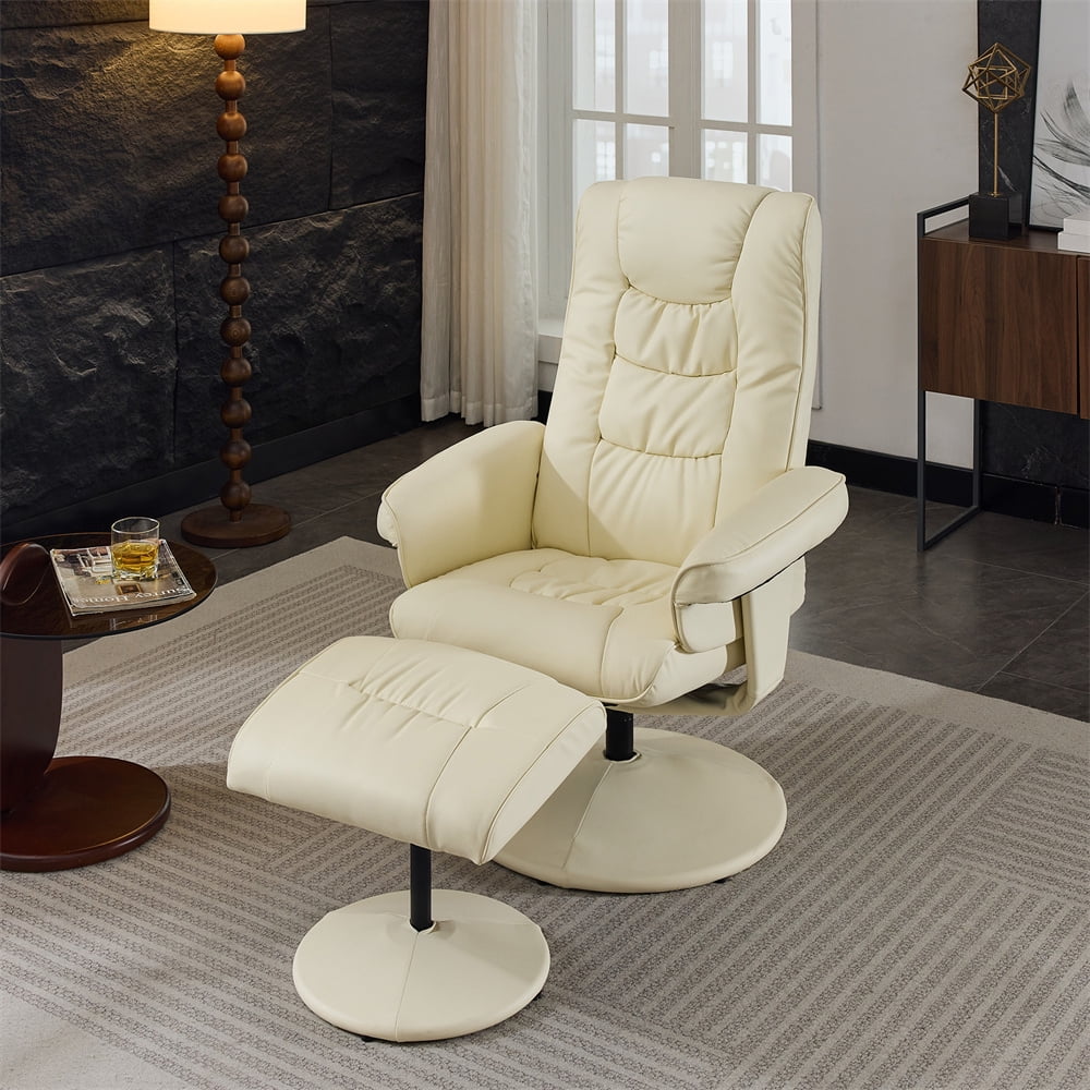 Massage Recliner Chair with Ottoman, 360° Swivel PU Leather Reclining ...