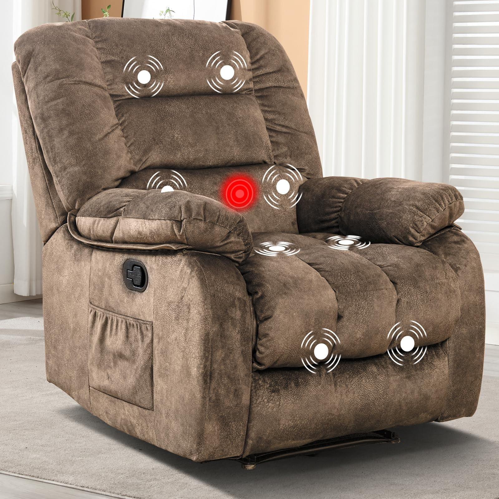 Massage Recliner Chair with Vibration Heat Function, Plush Overstuffed ...