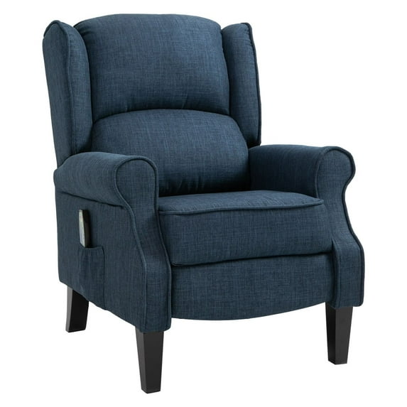 Massage Recliner Chair with Heat - Blue Linen Fabric - Remote Control ...