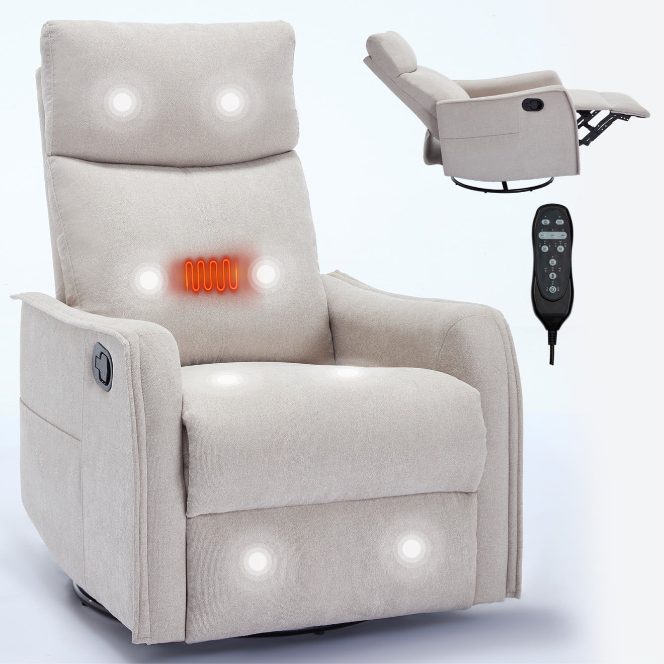 Massage Recliner Chair with Heat Therapy, 360° Swivel Rocking, Manual ...