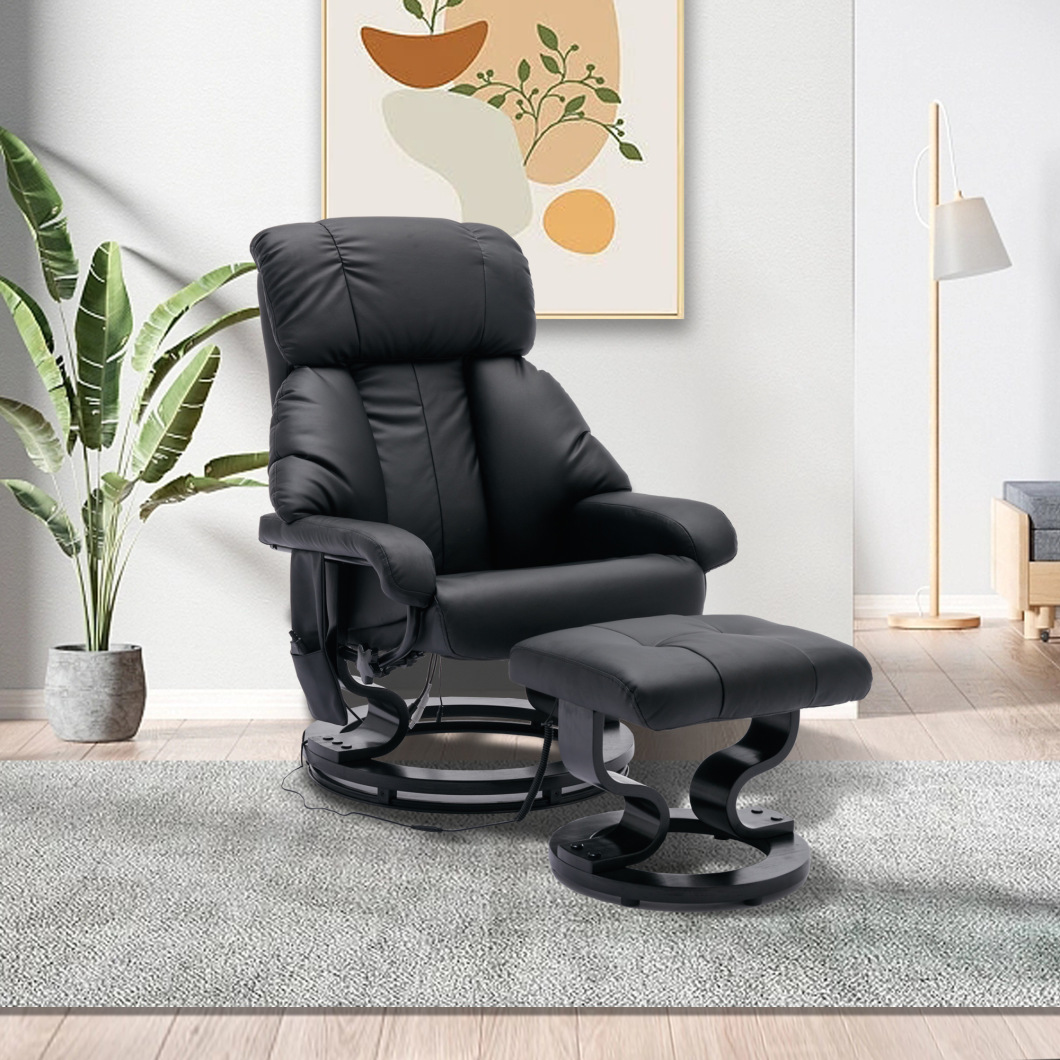 Massage Recliner with Ottoman, Faux Leather Adjustable Swivel Lounge ...