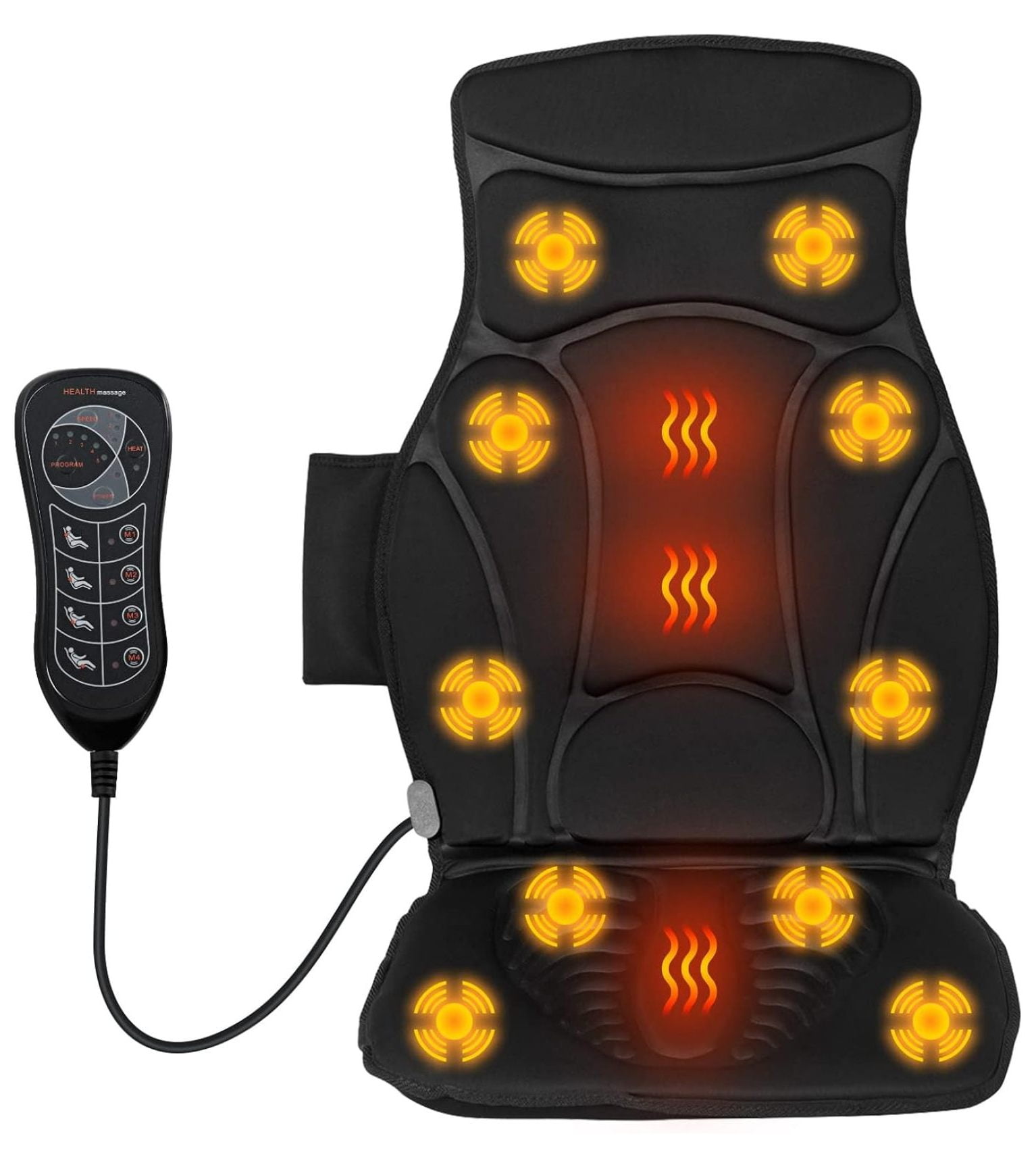 Massage Seat Cushion Back Massager with Heat Chair Massager, 10 Vibration Nodes & 2 Heat Pads ...