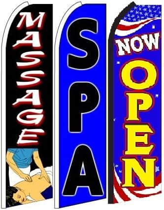 Massage Spa Now Open Flags - 3 Pack | 3 ft x 11.5 ft Outdoor Flags for ...