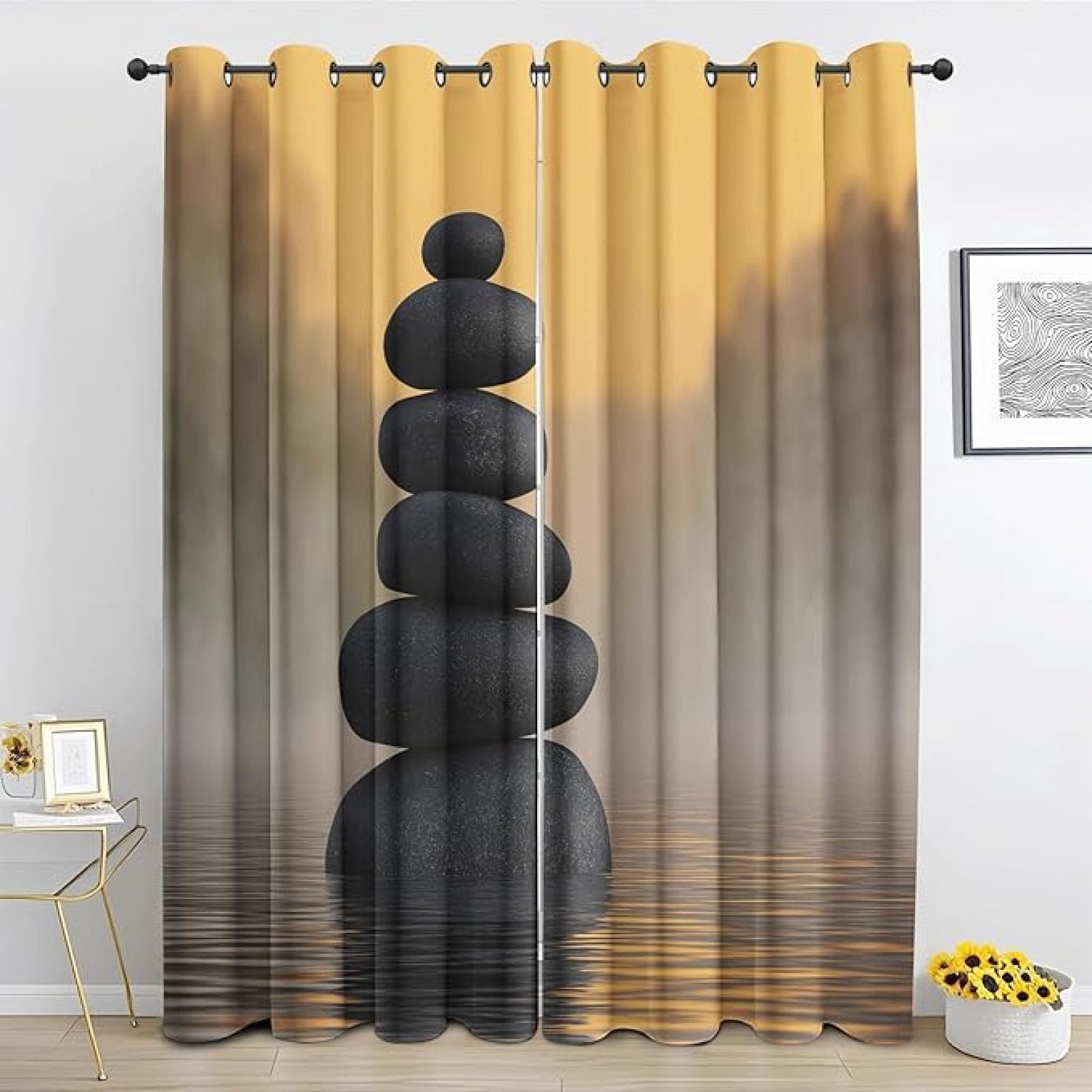 Massage Stone Curtains, Zen Spa Lake Blackout Curtains, Foggy Forest ...