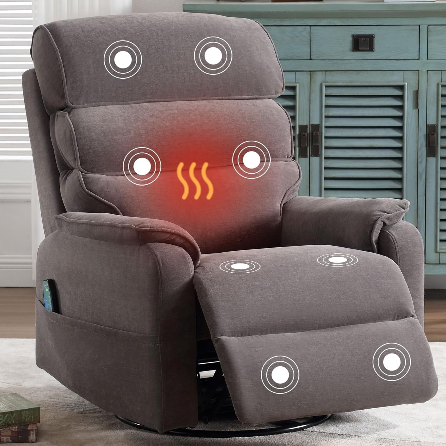 Massage Swivel Recliner Chair, Oversized Rocking Recliner Chair with ...