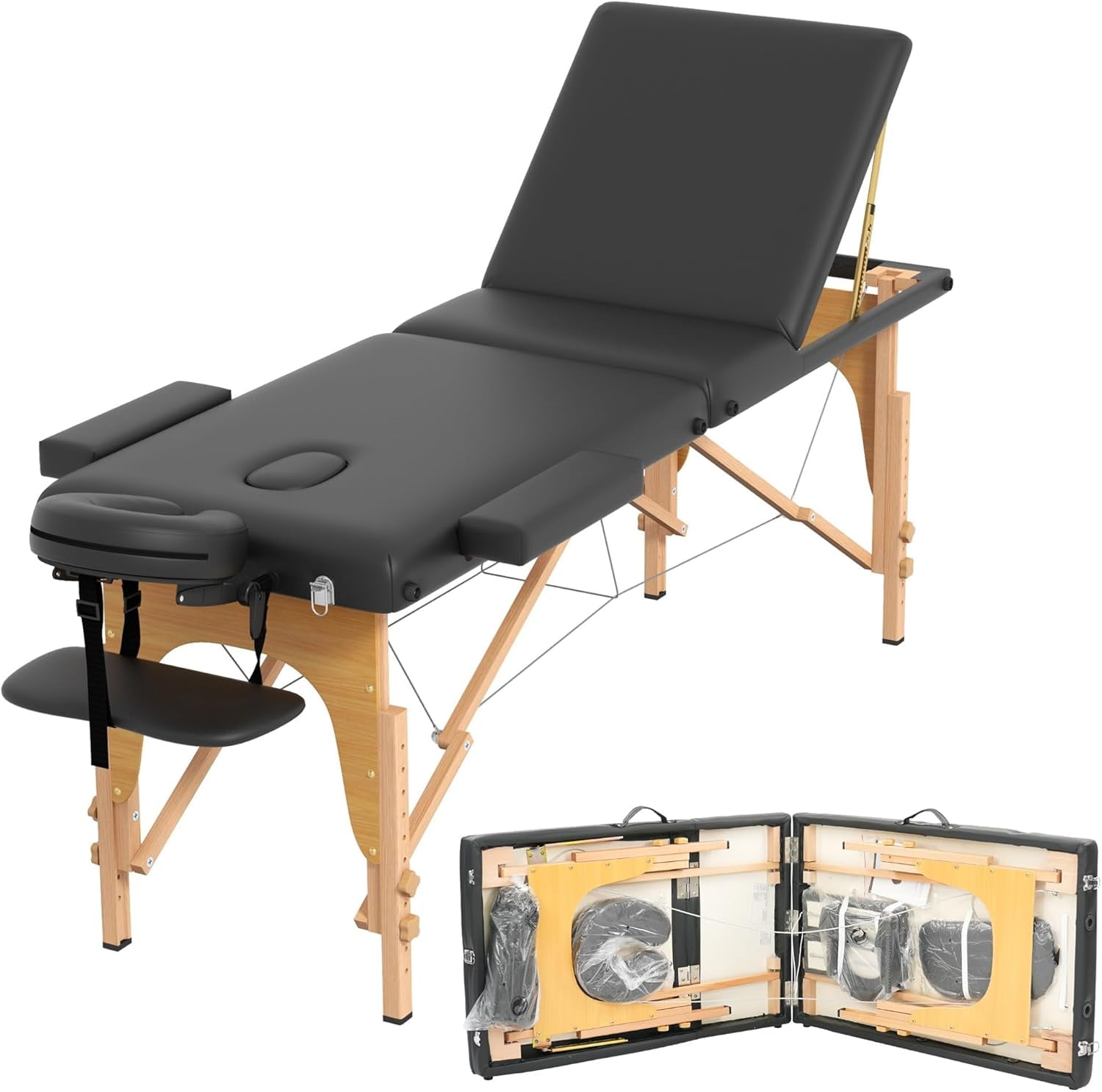Massage Table Massage Bed, Portable 3 Section Foldable Tattoo Bed ...