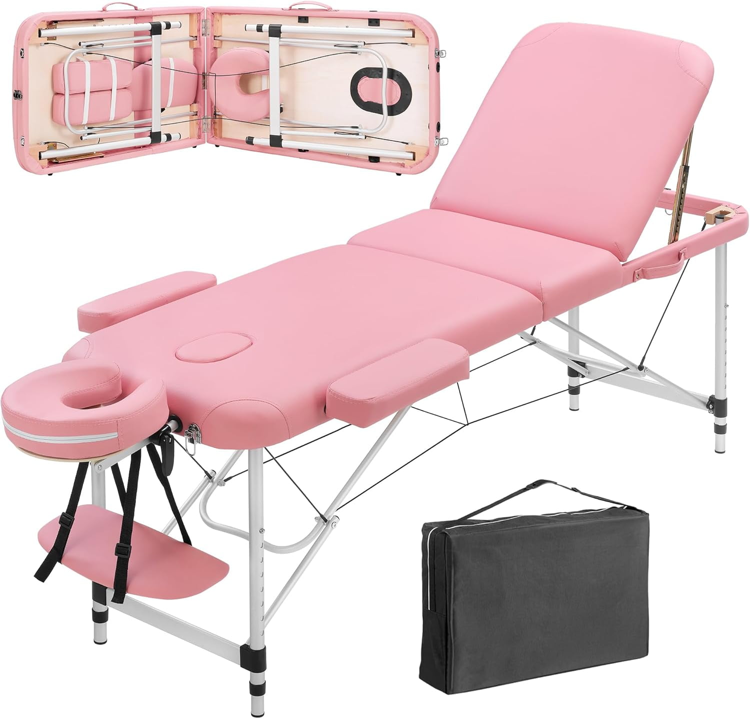 Massage Table Portable Massage Bed, 3 Folding Lash Bed with Adjustable ...