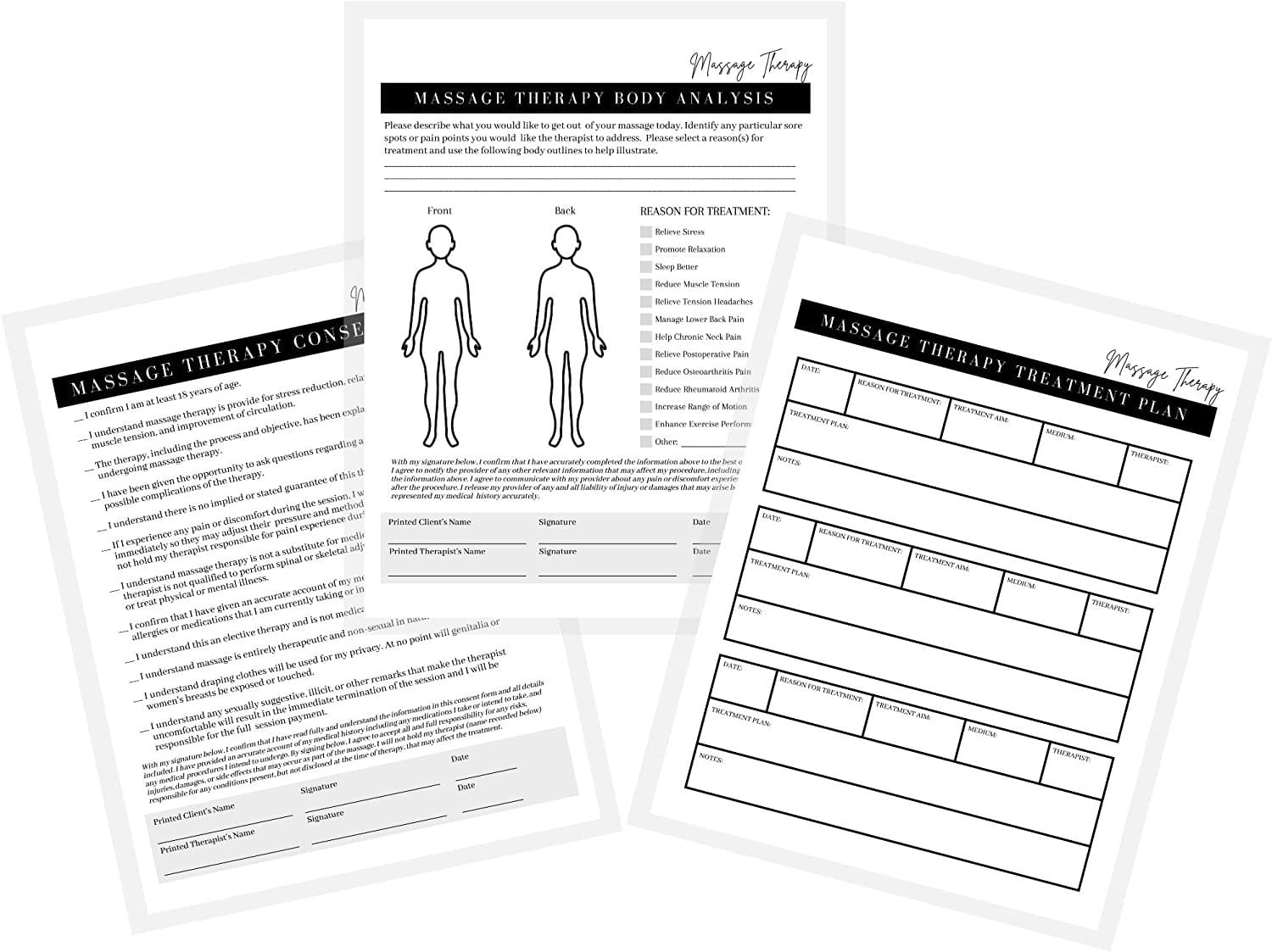 Massage Therapist Forms Intake,Consent,SOAP Notes,Body Analysis and ...