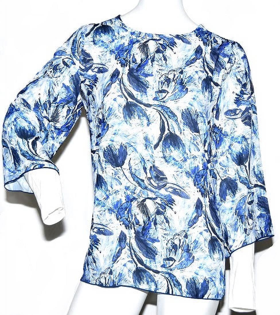 Masseys Women's Long Sleeve Flowy Blouse in Blue, Size Medium - Walmart.com