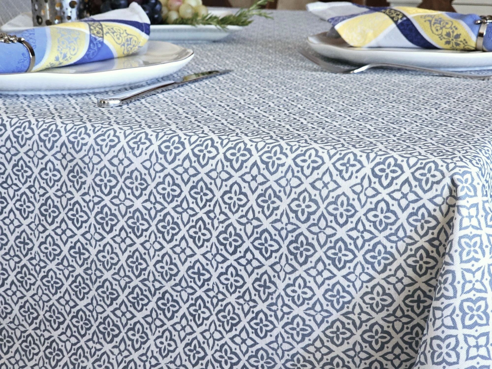 Massilia Blue Modern Elegant Acrylic Cotton Coated Tablecloth - 98X59 ...