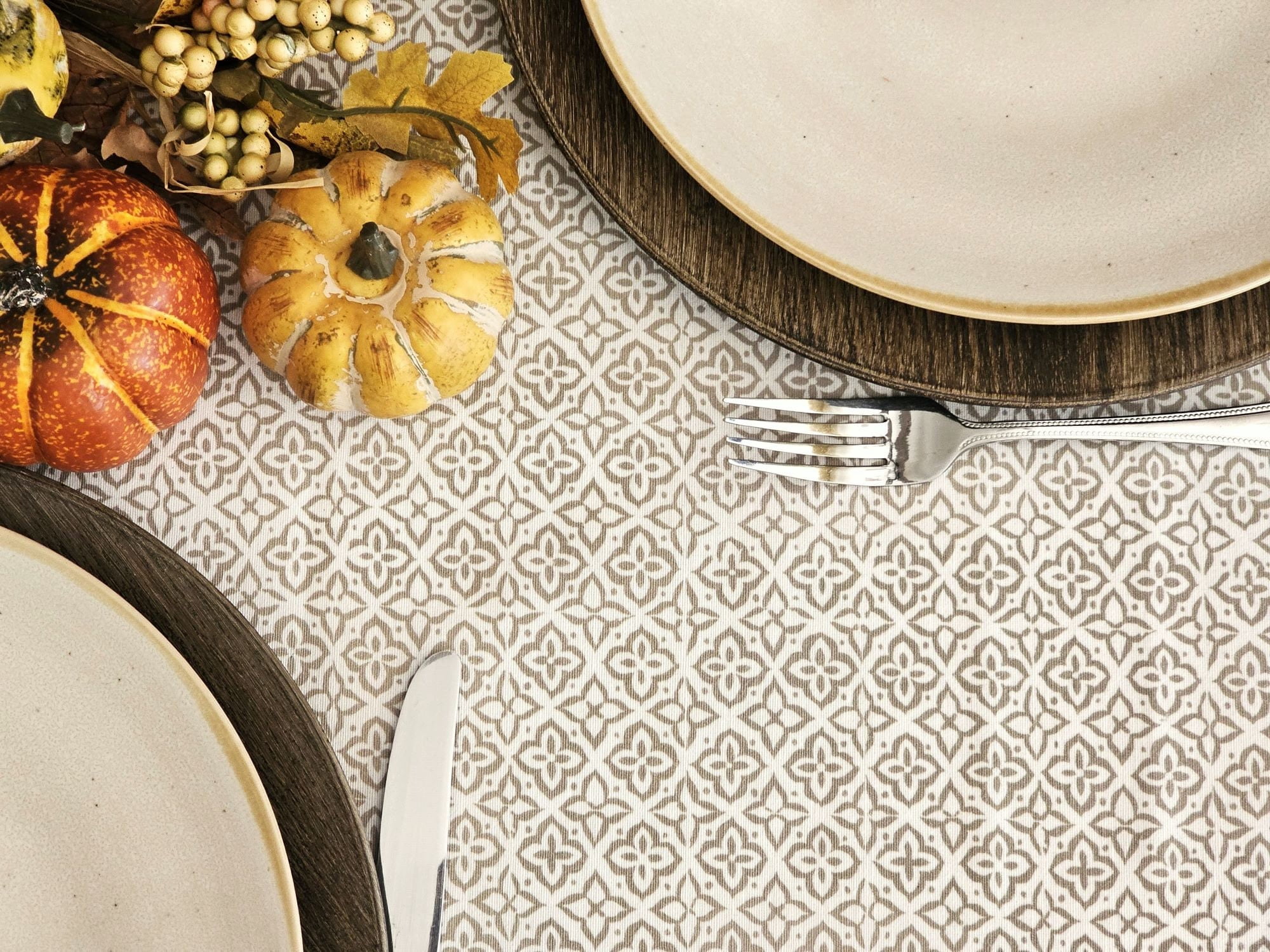 Massilia Sand Beige Modern Elegant Acrylic Cotton Coated Tablecloth ...