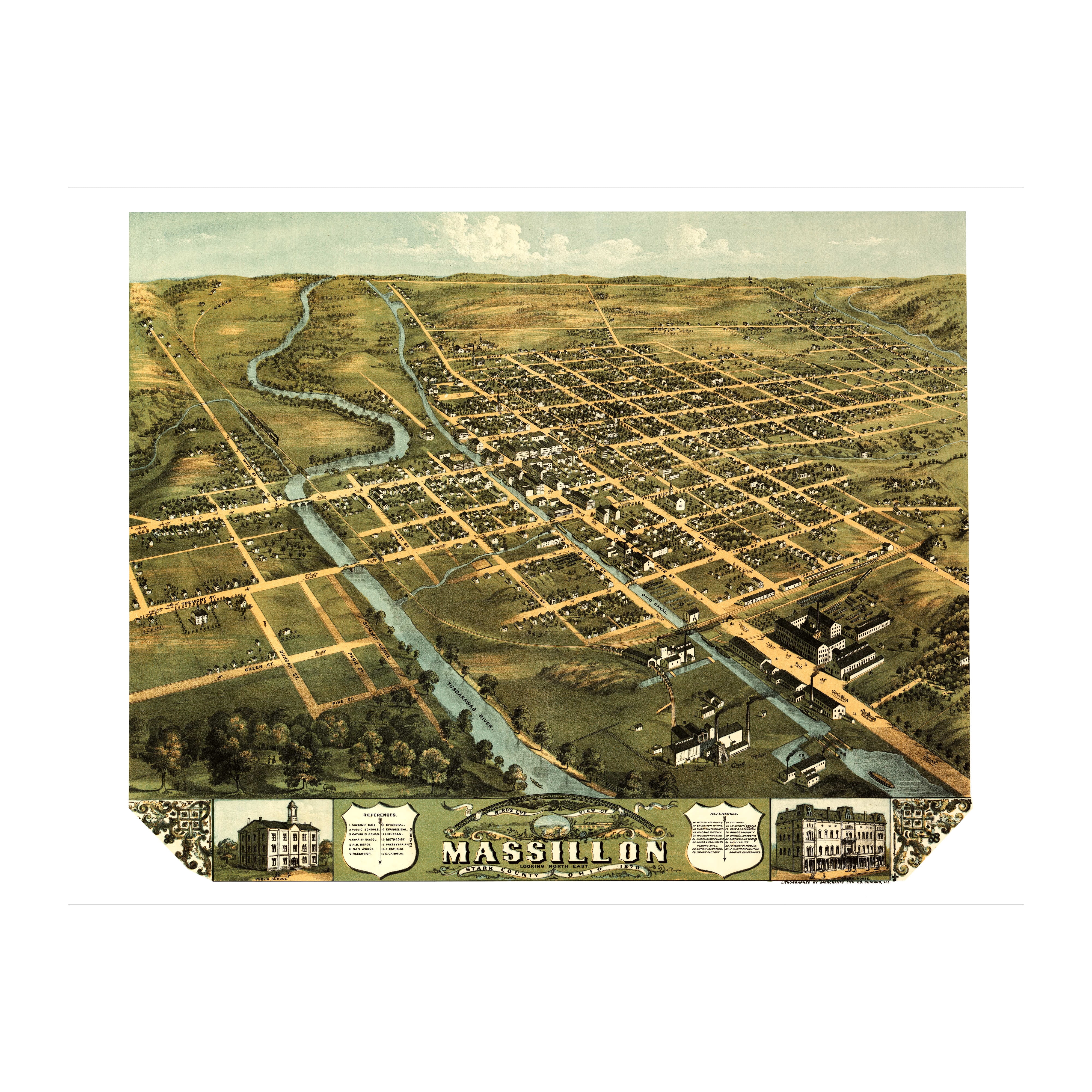 Massillon Art, 1870 Vintage Map of Massillon Ohio, OH History Wall ...