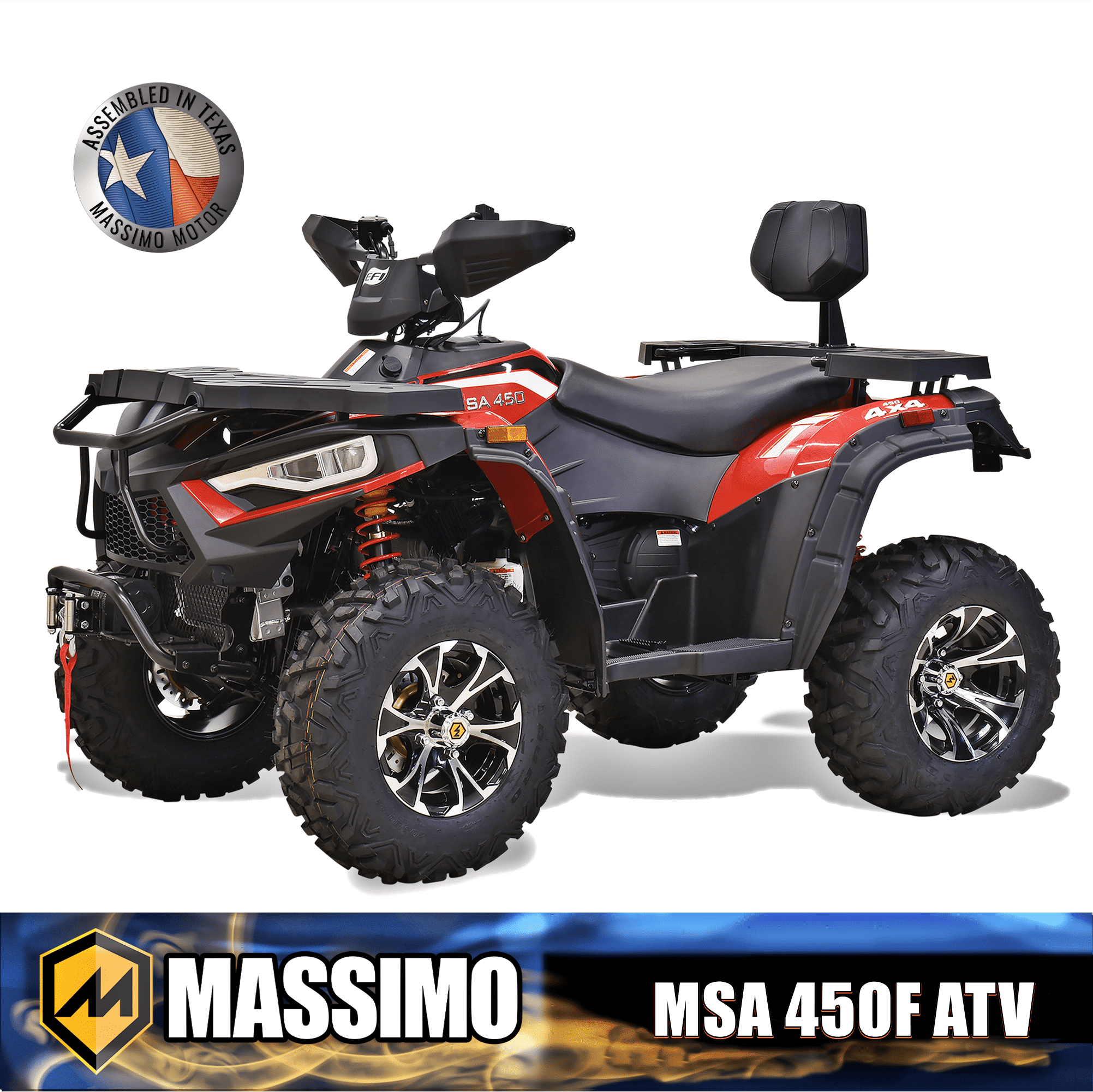 Massimo MSA450F Adult ATV Quad 352cc 25 HP 4 Stroke 4-Wheeler - Red ...