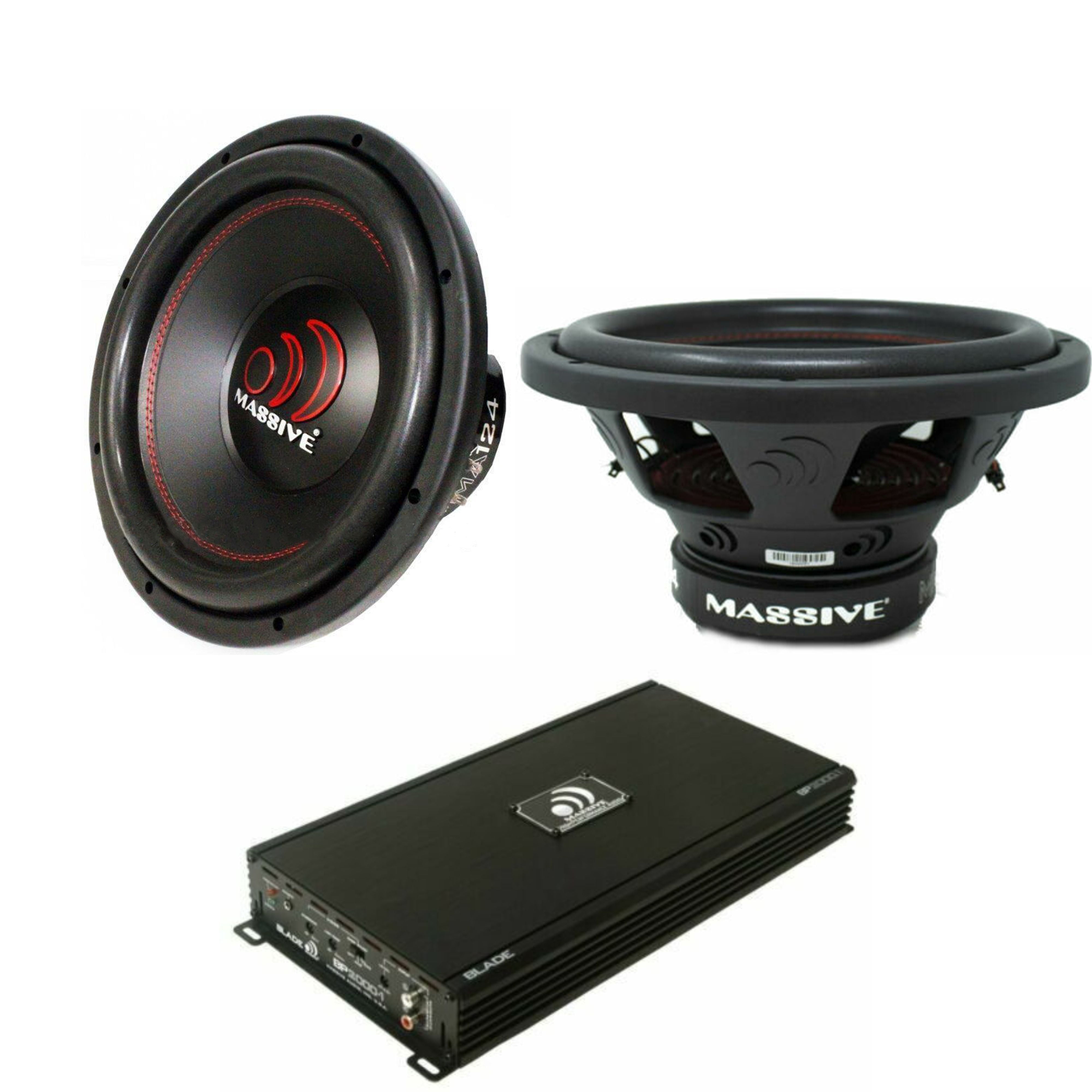 Massive Car Audio 12 Dual 4 Ohm Subwoofers + 2000W Amplifier Bass ...