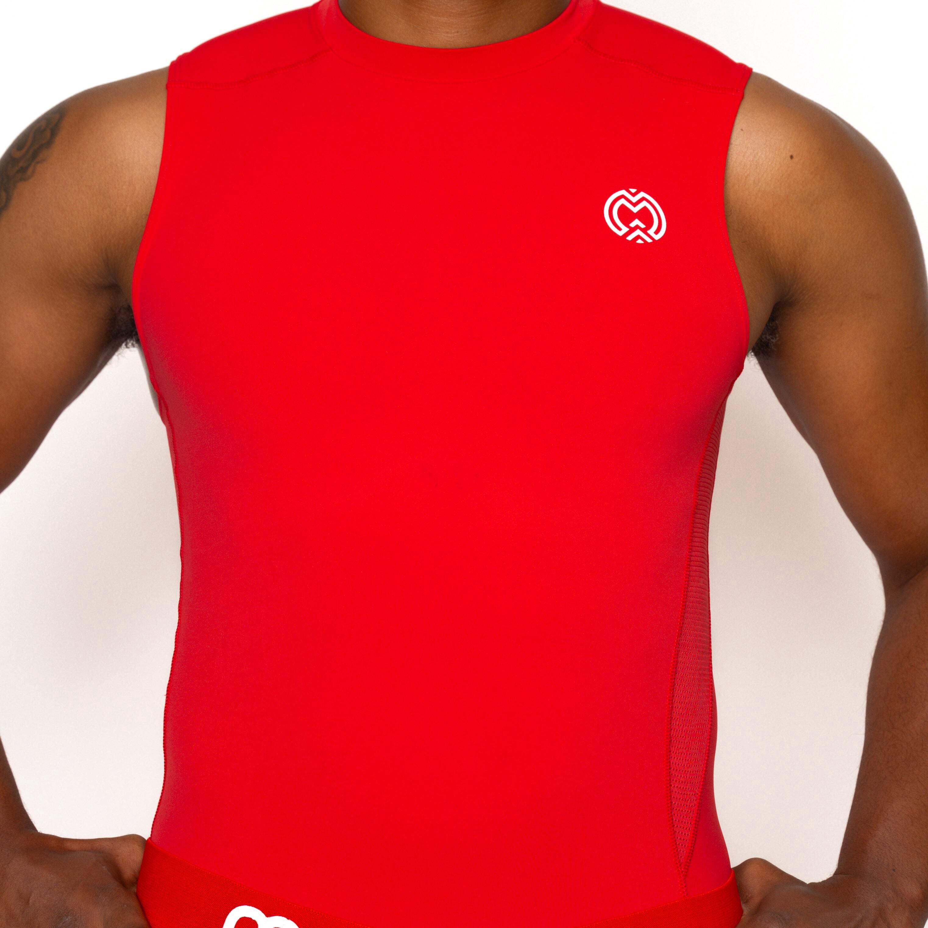 Massov ProForm Men's Compression Sleeveless Athletic Shirt, Red, Small ...