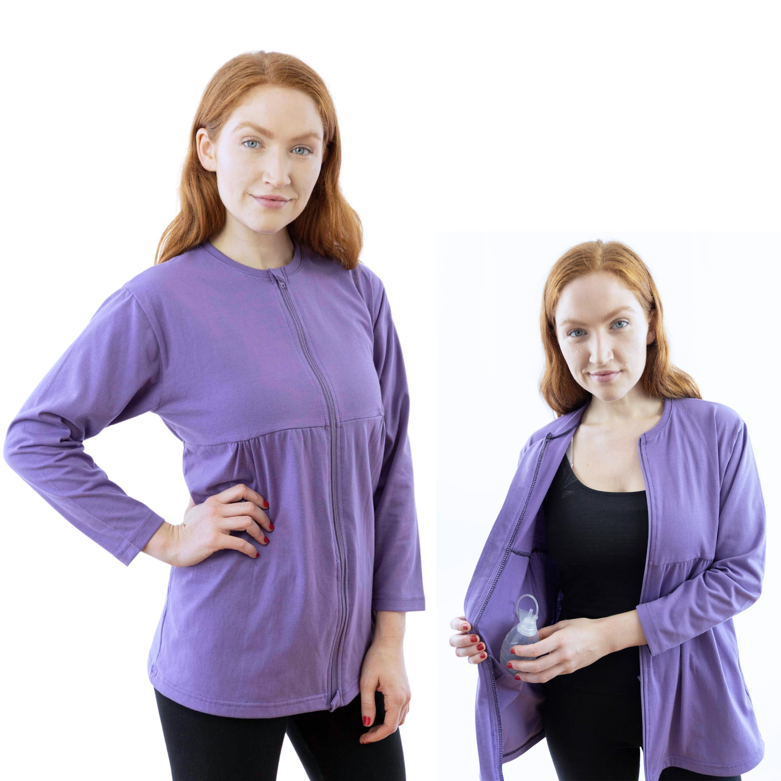 Mastectomy Recovery Shirt with Drain Pockets & Drainage Tube Fasteners ...
