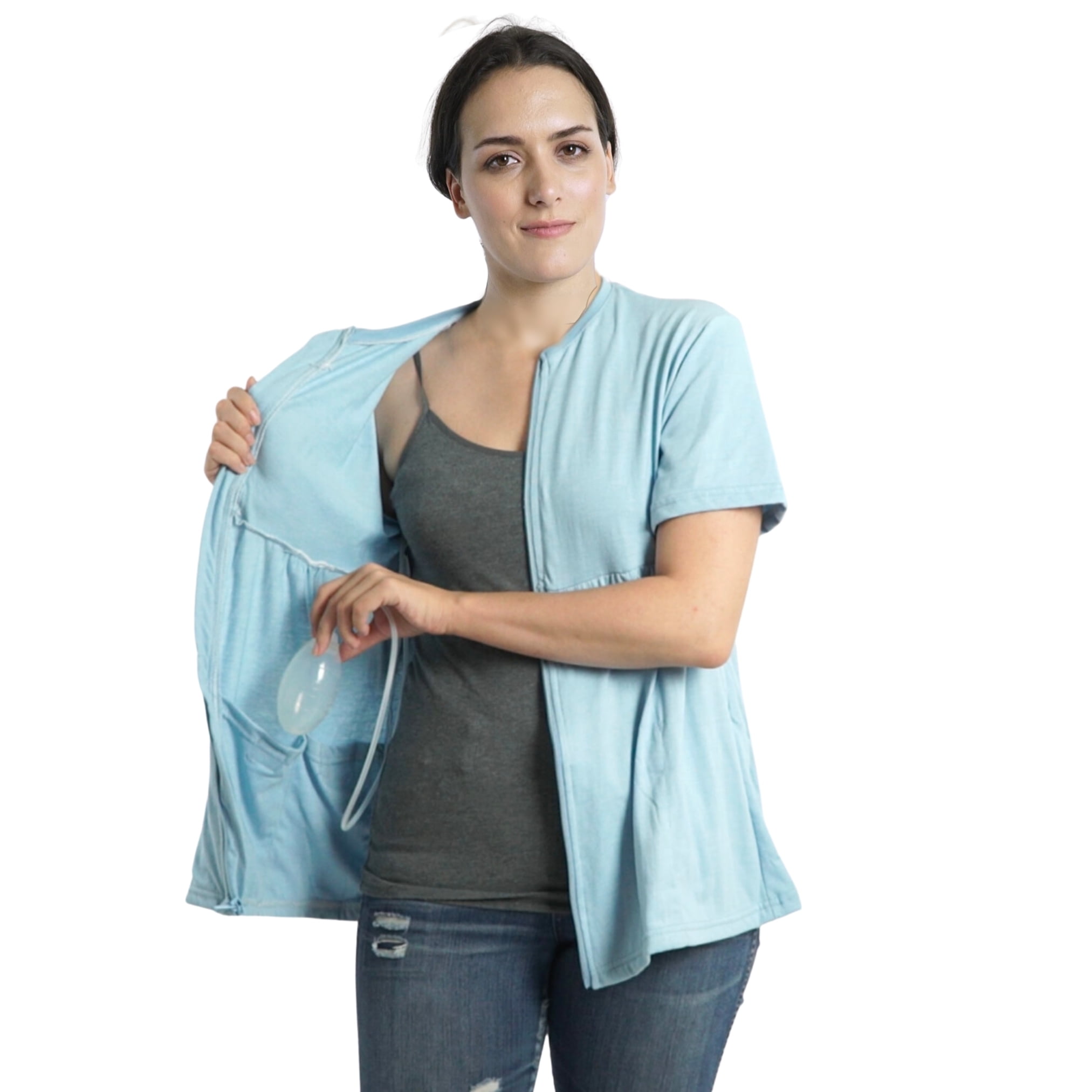 Mastectomy Recovery Shirt with Drain Pockets & Fasteners to Hold ...