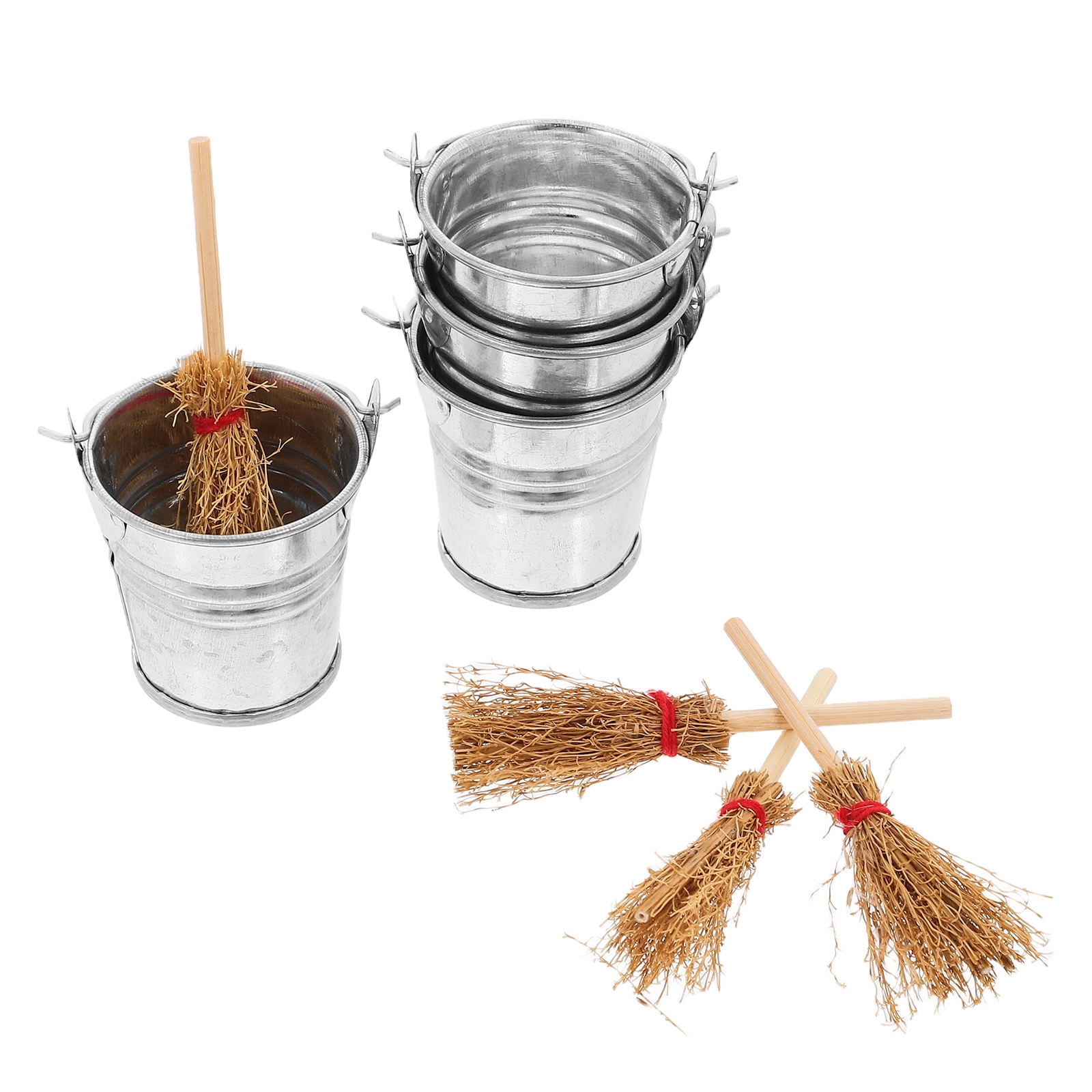 Masteelf 1 Set Miniature Decor Miniature Broom and Iron Bucket ...