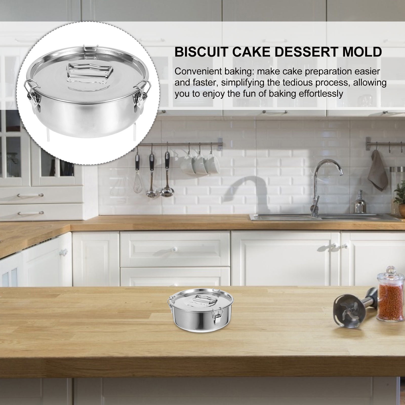 Masteelf 1 Set Of Stainless Steel Steaming Tray Flan Pan With Lid Round ...