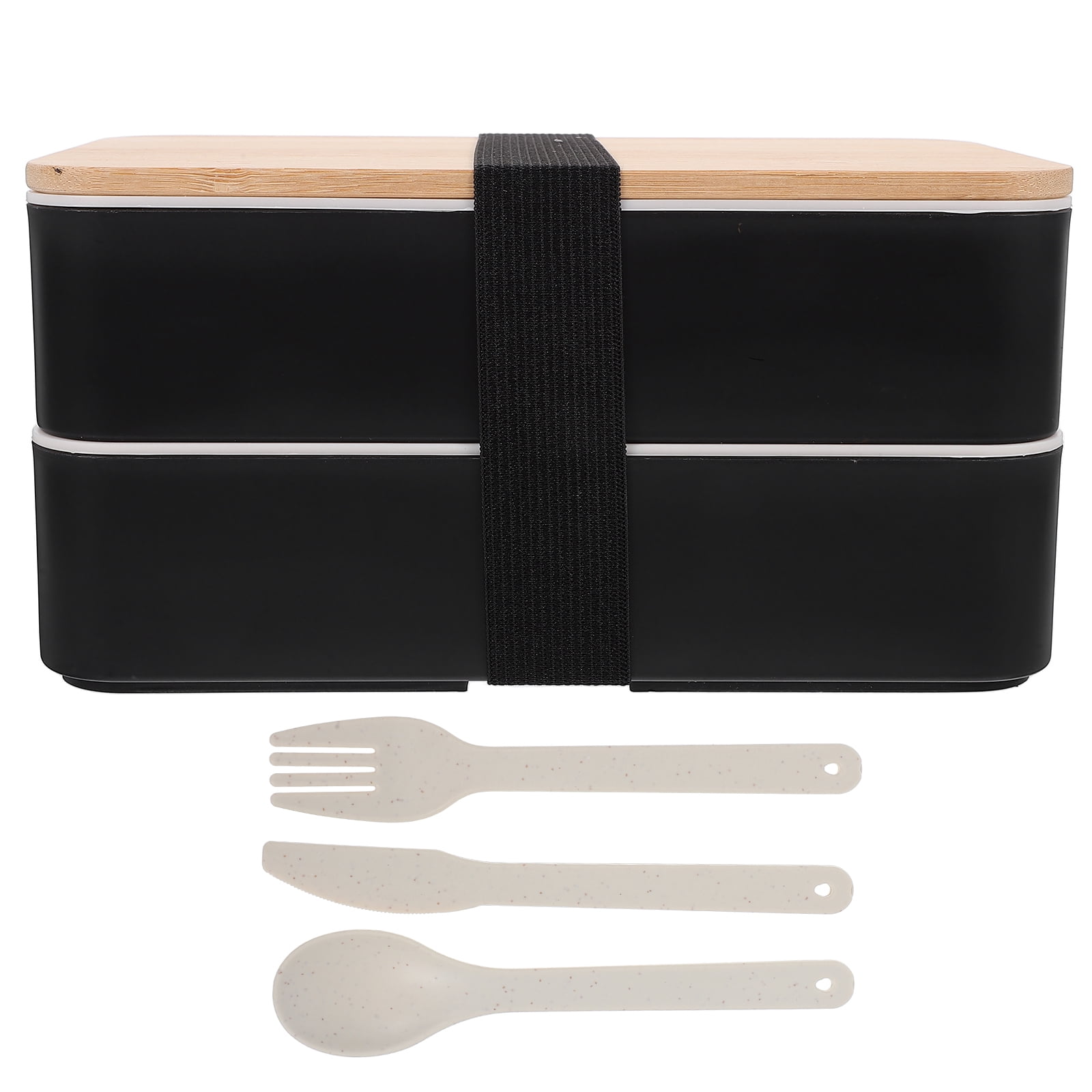 Masteelf 1 Set Wooden Lunch Box Bento Lunch Box Office Lunchbox 2-Tier ...