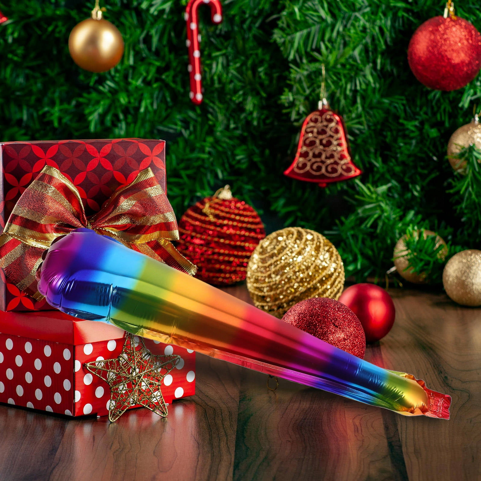 Masteelf 10 Pcs Rainbow Balloon Sticks Inflatable Noisemakers Cheer ...