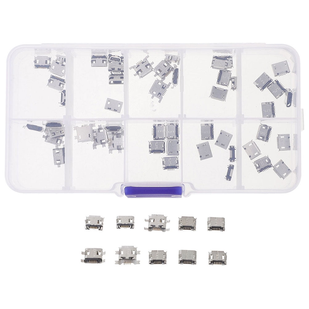 Masteelf 100pcs Micro Usb Female Sockets Kit 5-Pin Micro Usb Socket ...
