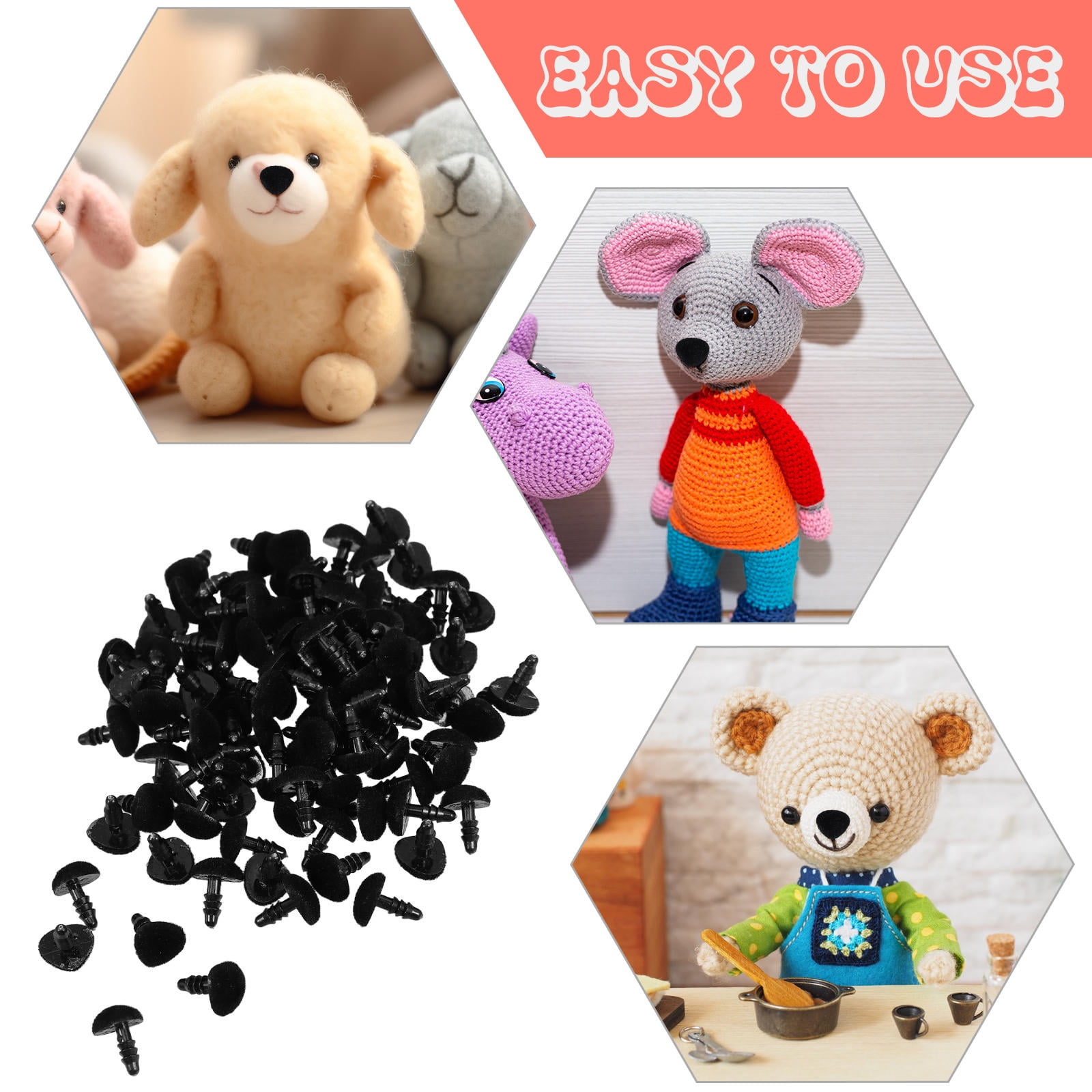Masteelf 100pcs Mini Plush Stuffed Bear Diy Making Nose Set Rabbit Doll ...