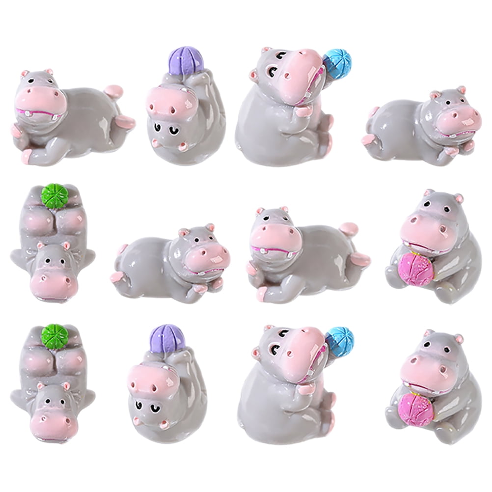 Masteelf 12 Pcs Cute Resin Hippo Figurines Miniature Animal Decorations ...